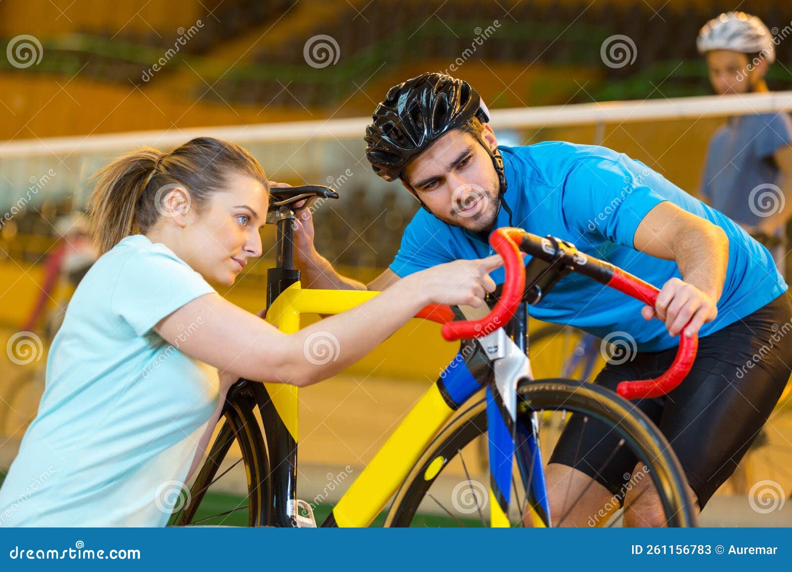 Female Bicycle Technician Mending Cyclist Bike Stock Image - Image of ...