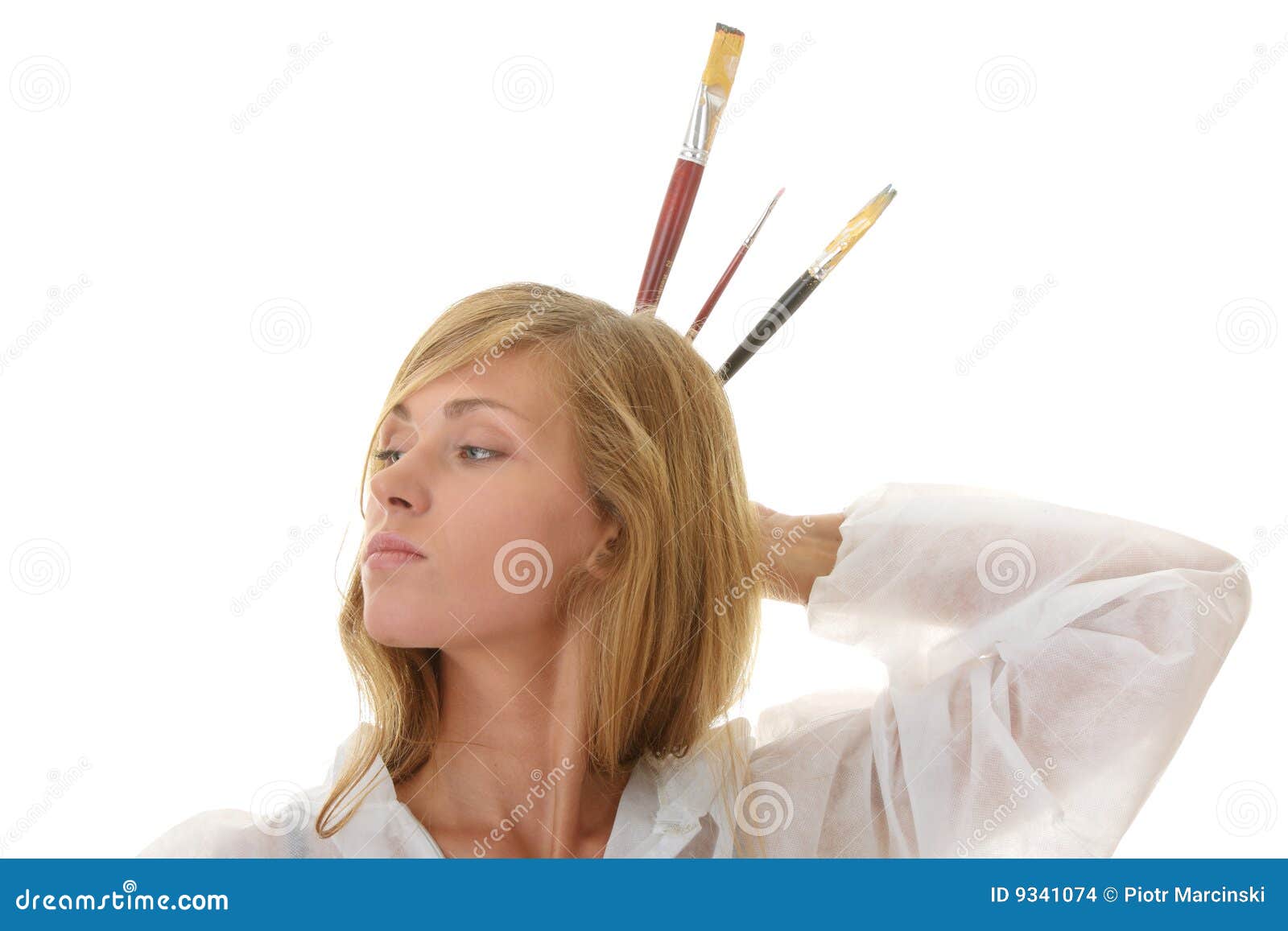 A Female Blond Artist in White Uniform Stock Photo - Image of creation ...