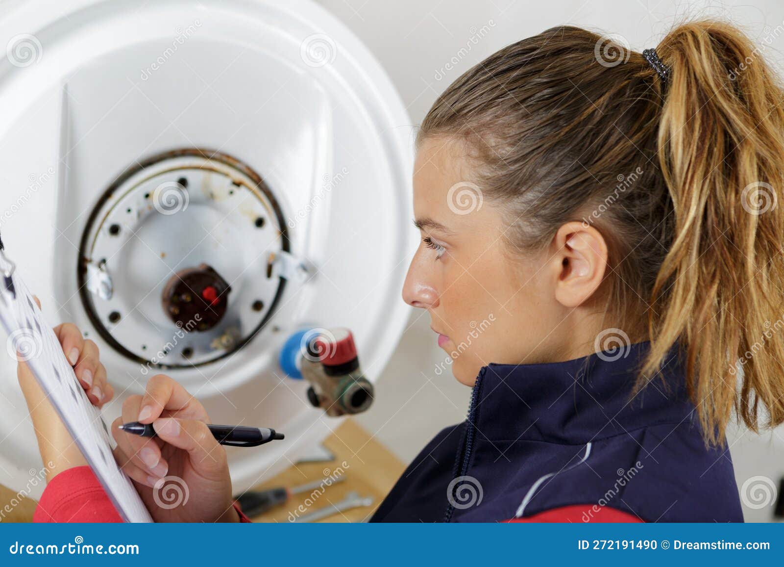 Female Boiler Technician Observing Defect Stock Photo - Image of boiler ...