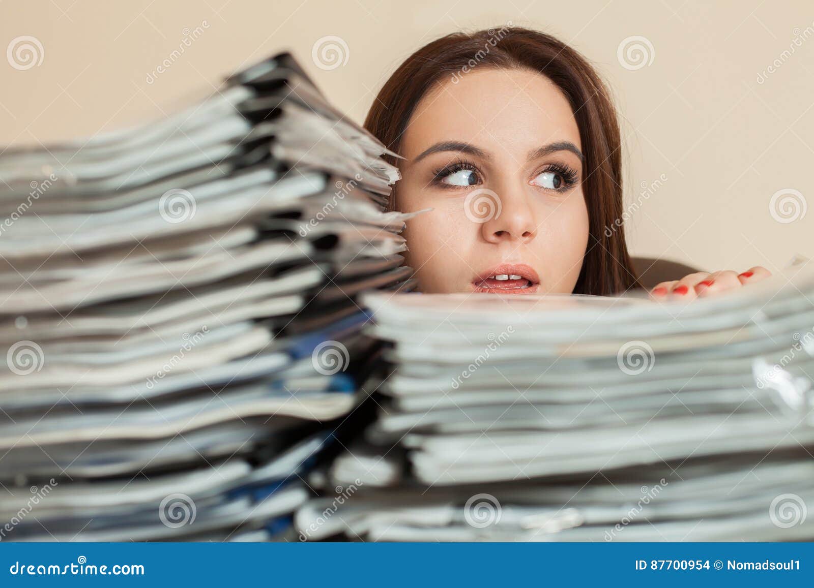 Female Bookkeeper with Large Stacks of Documents Stock Photo - Image of ...