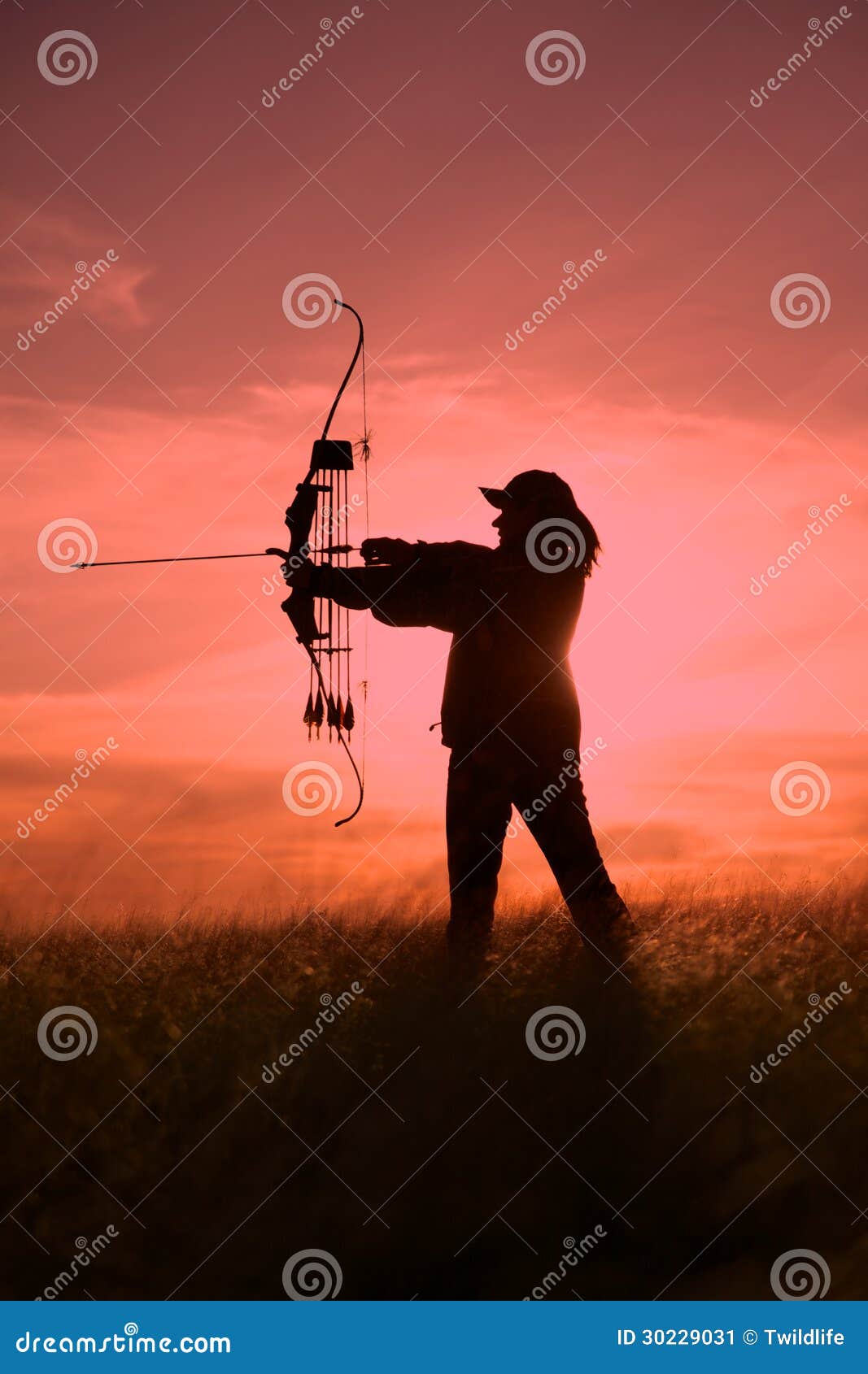Female Bowhunter in Sunset stock image. Image of bowhunter - 30229031