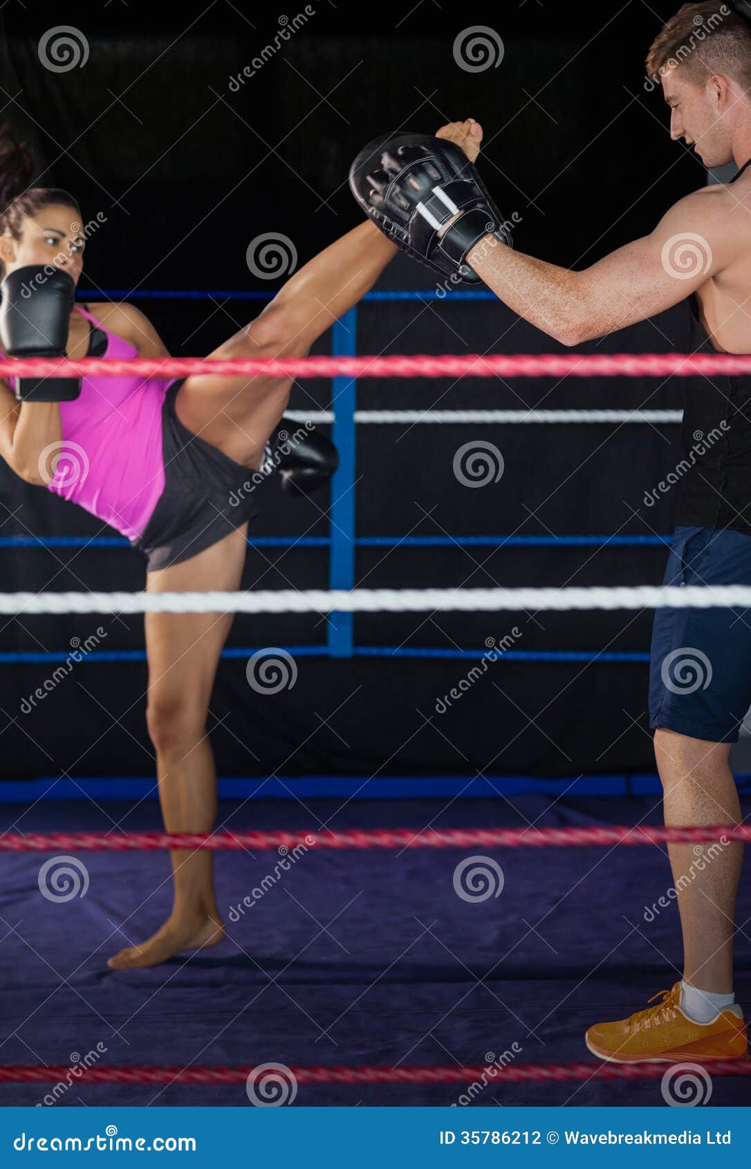 Female Boxer Practicing an Air Kick Stock Photo - Image of caucasian ...