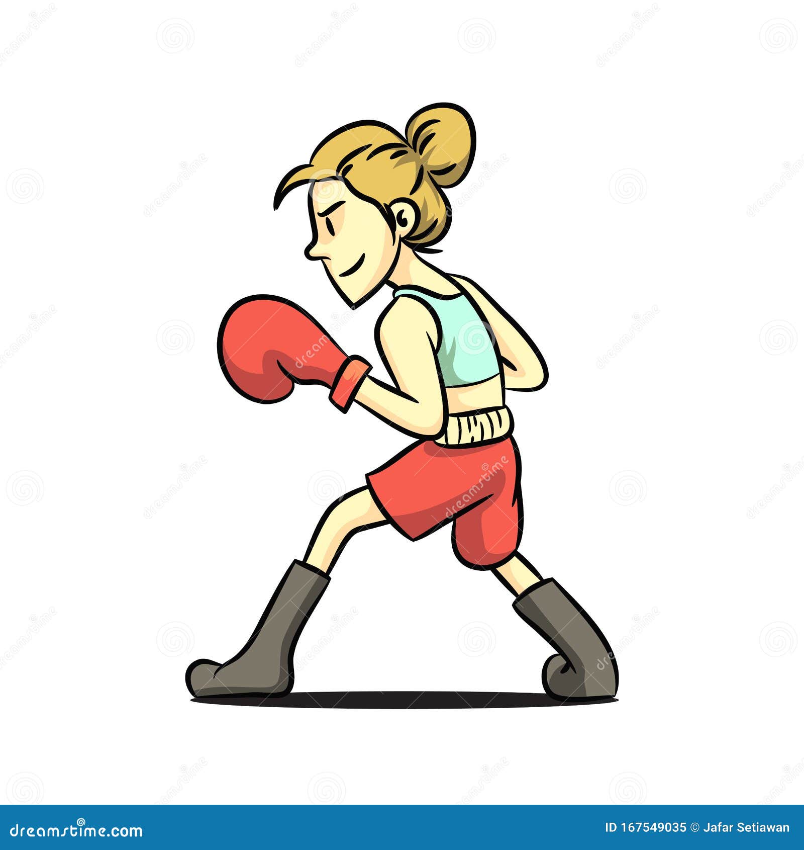 Female Boxer With Retro Cartoon Style Stock Vector Illustration Of