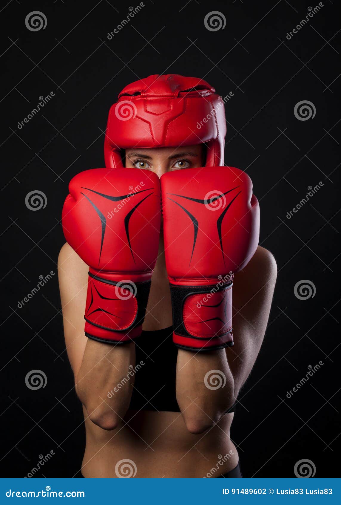 Female Boxer in a Self-defense Posture Stock Photo - Image of knockout ...