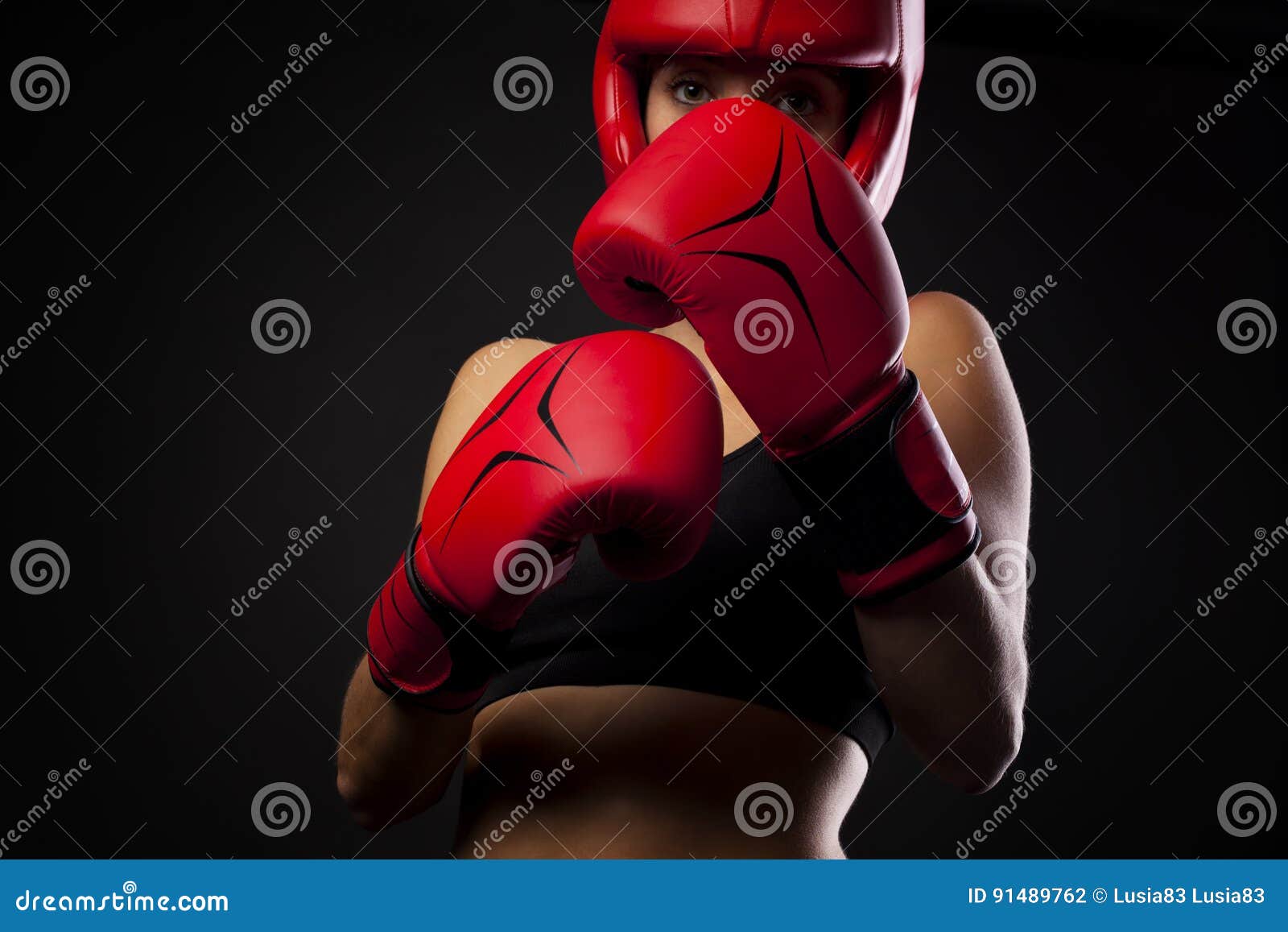 Female Boxer in a Self-defense Posture Stock Photo - Image of belt ...