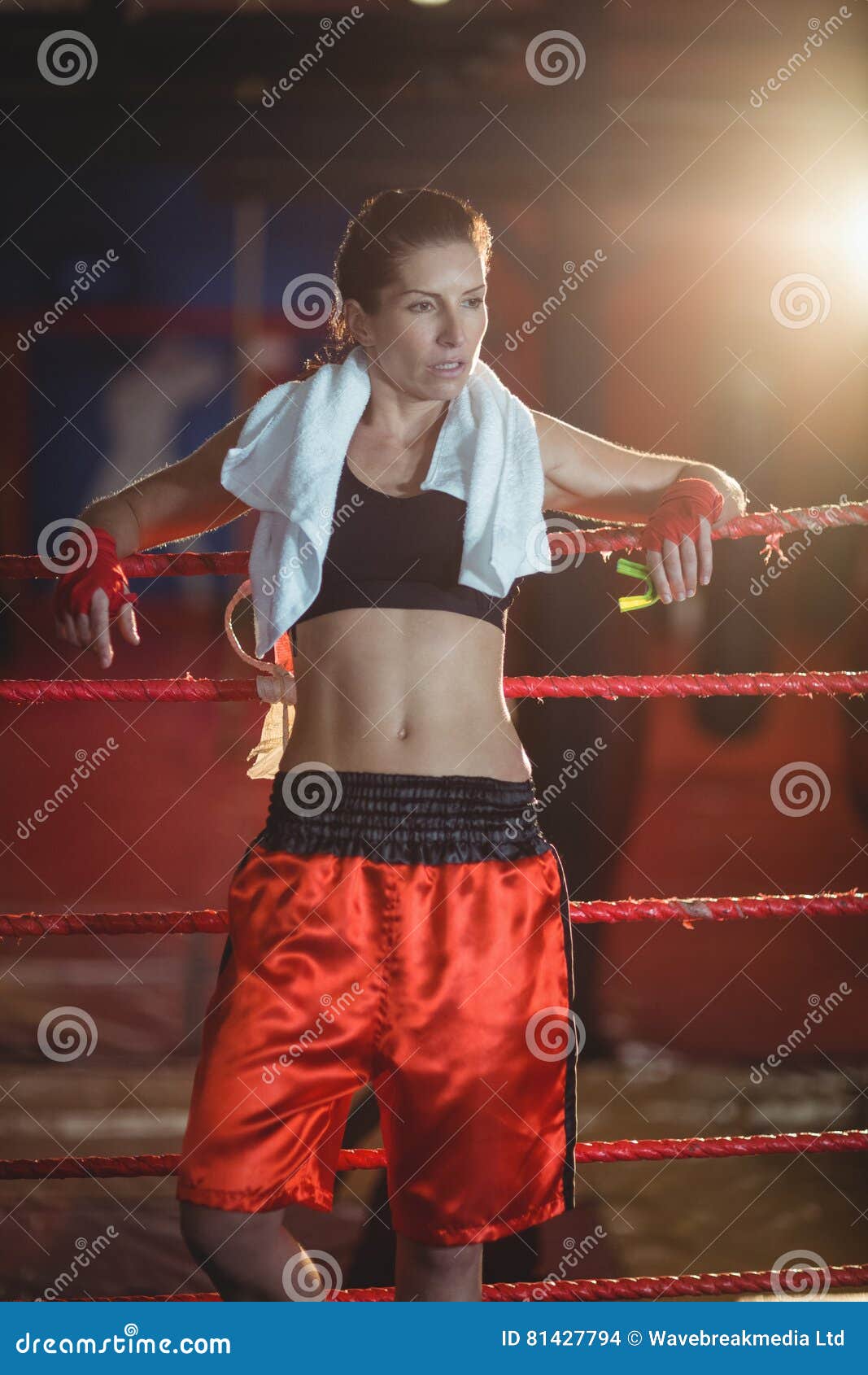Female Boxer Standing in Boxing Ring Stock Photo - Image of fighter ...