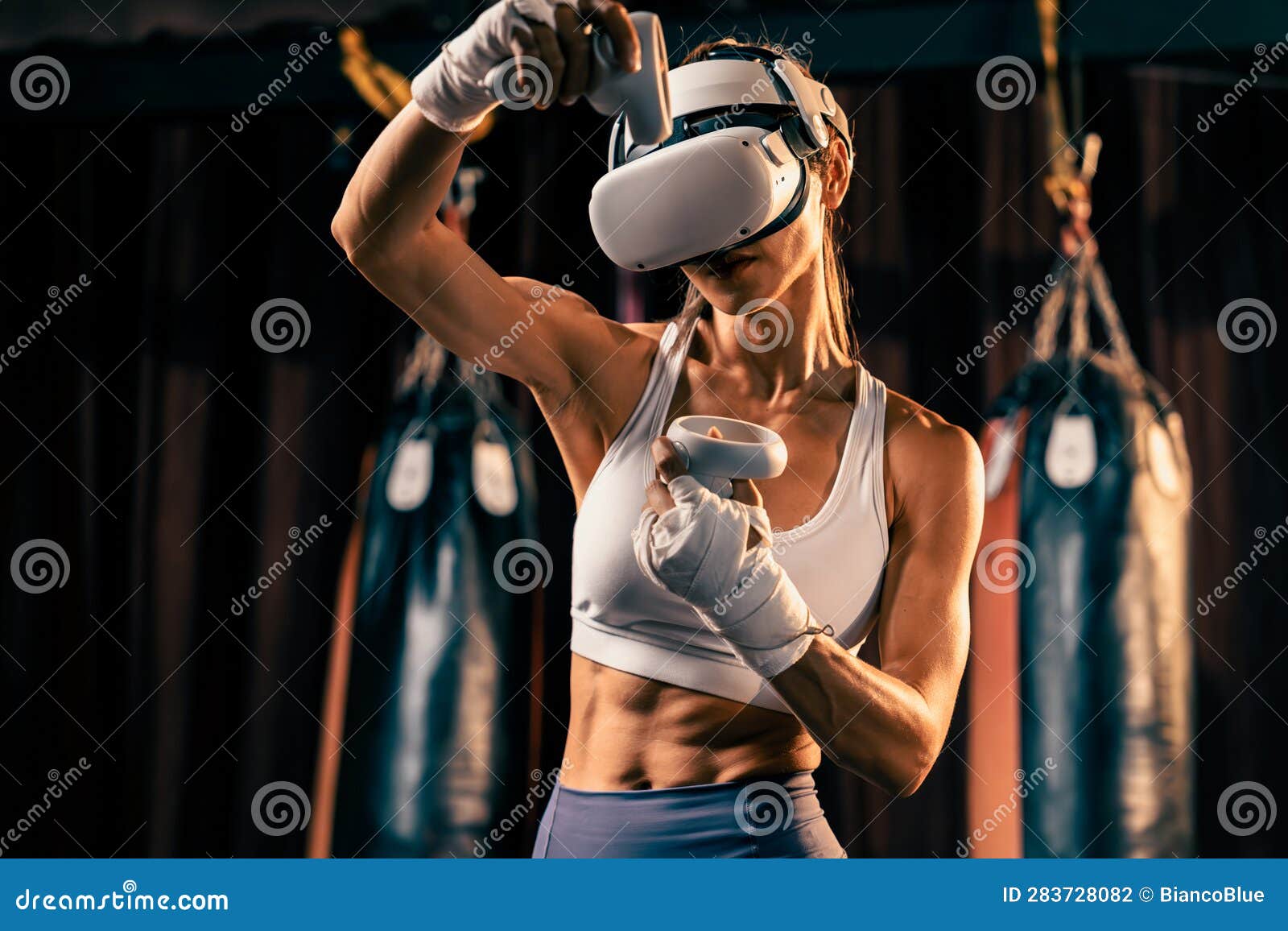 Female Boxer Training with VR or Virtual Reality. Impetus Stock Photo ...