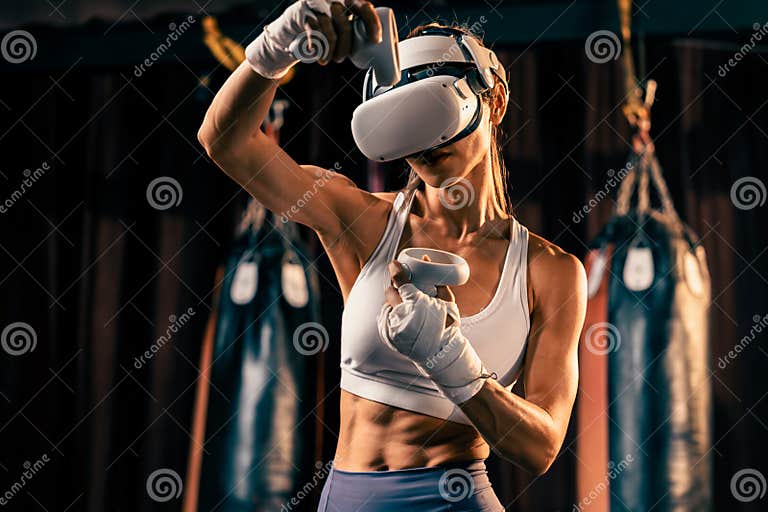 Female Boxer Training with VR or Virtual Reality. Impetus Stock Photo ...
