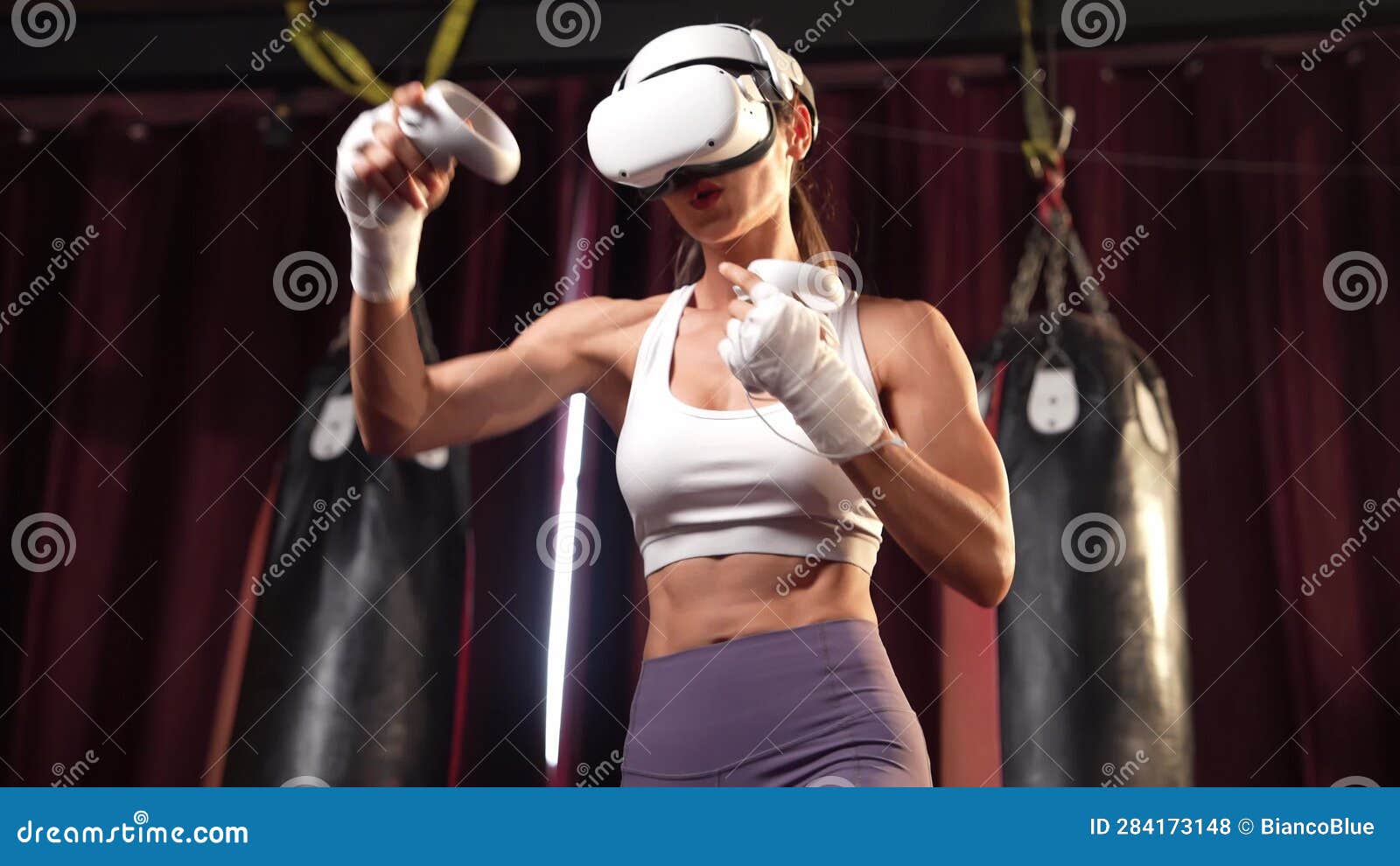 Female Boxer Training with VR or Virtual Reality. Impetus Stock Footage ...