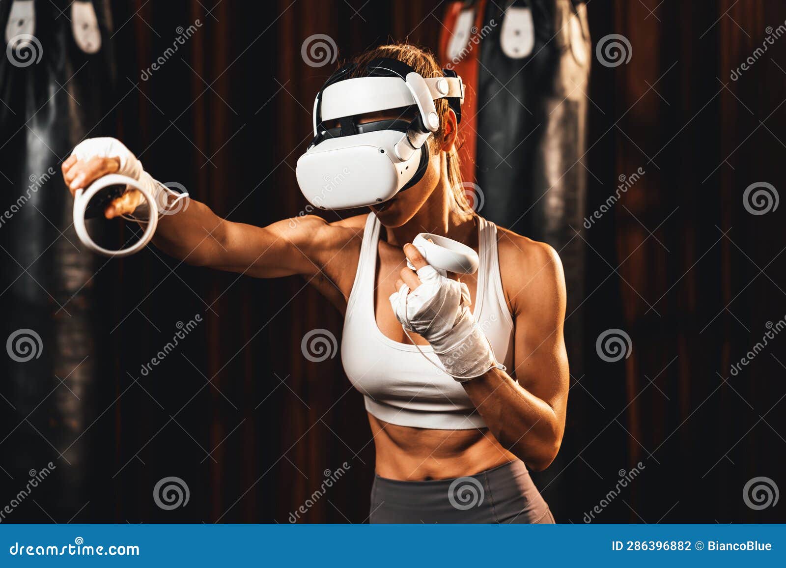 Female Boxer Training with VR or Virtual Reality. Impetus Stock Photo ...