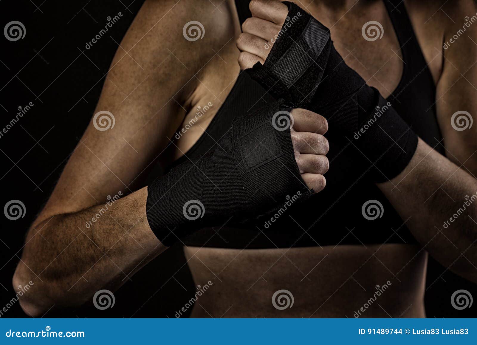 Female Boxer Wrapping Hands with Boxing Tape Stock Photo - Image of ...
