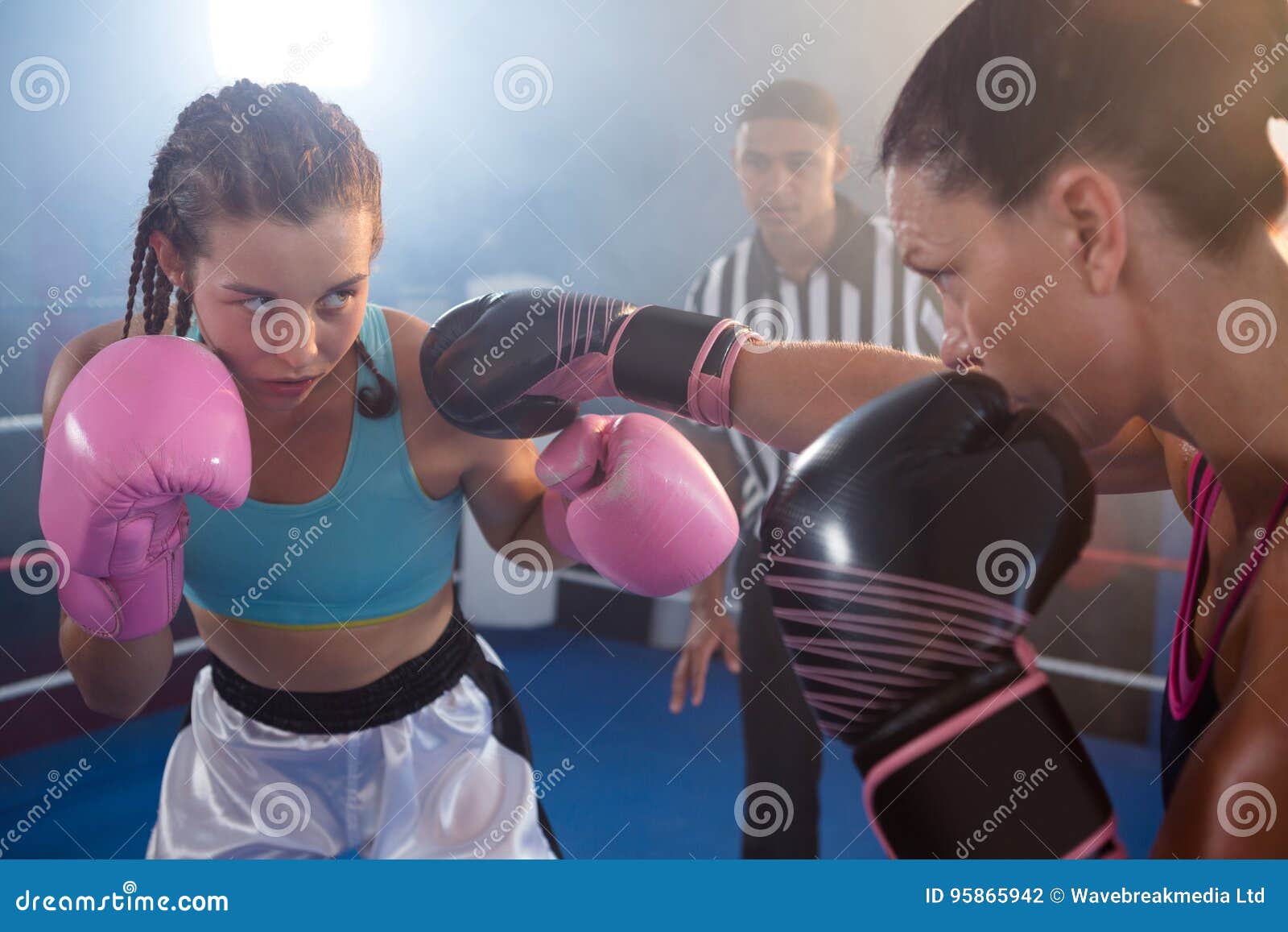 Female Boxers Fighting in Ring Stock Photo - Image of exercising ...