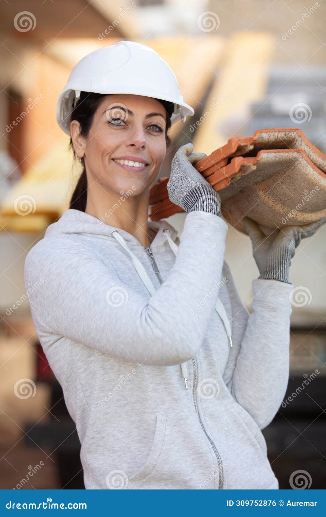Female Bricklayer Working with Brick Blocks Stock Photo - Image of ...