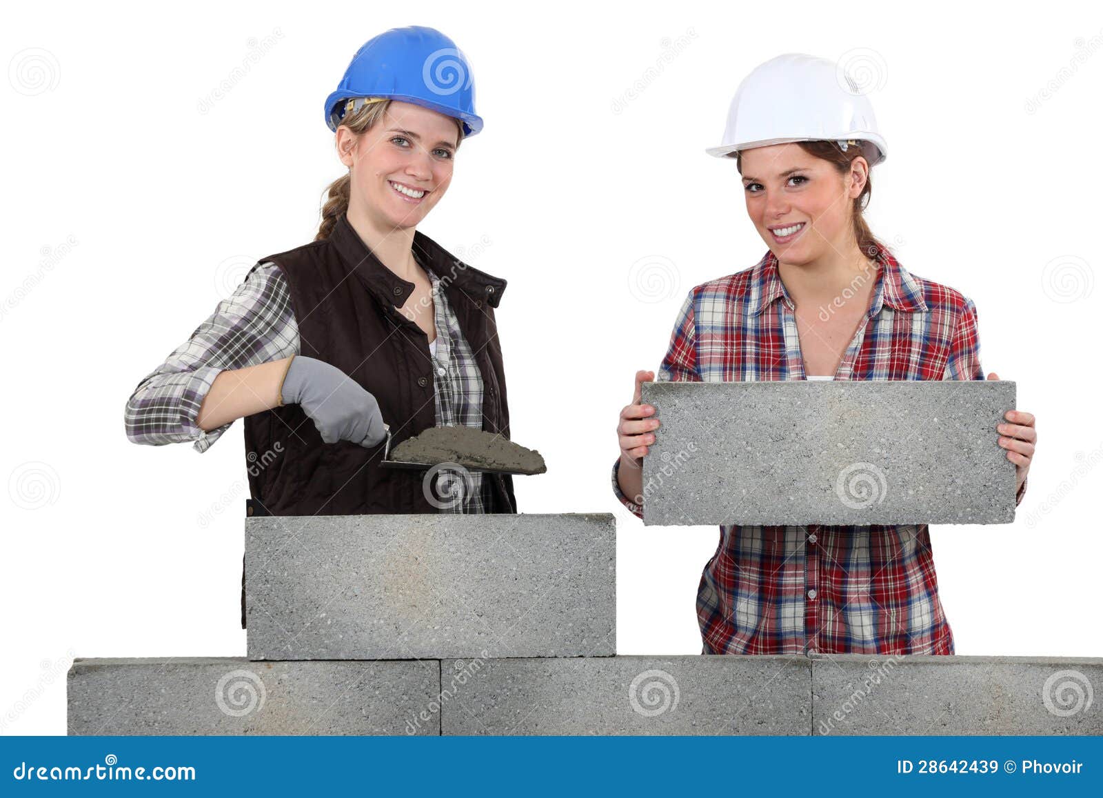 Female bricklayers stock image. Image of manual, mortar - 28642439
