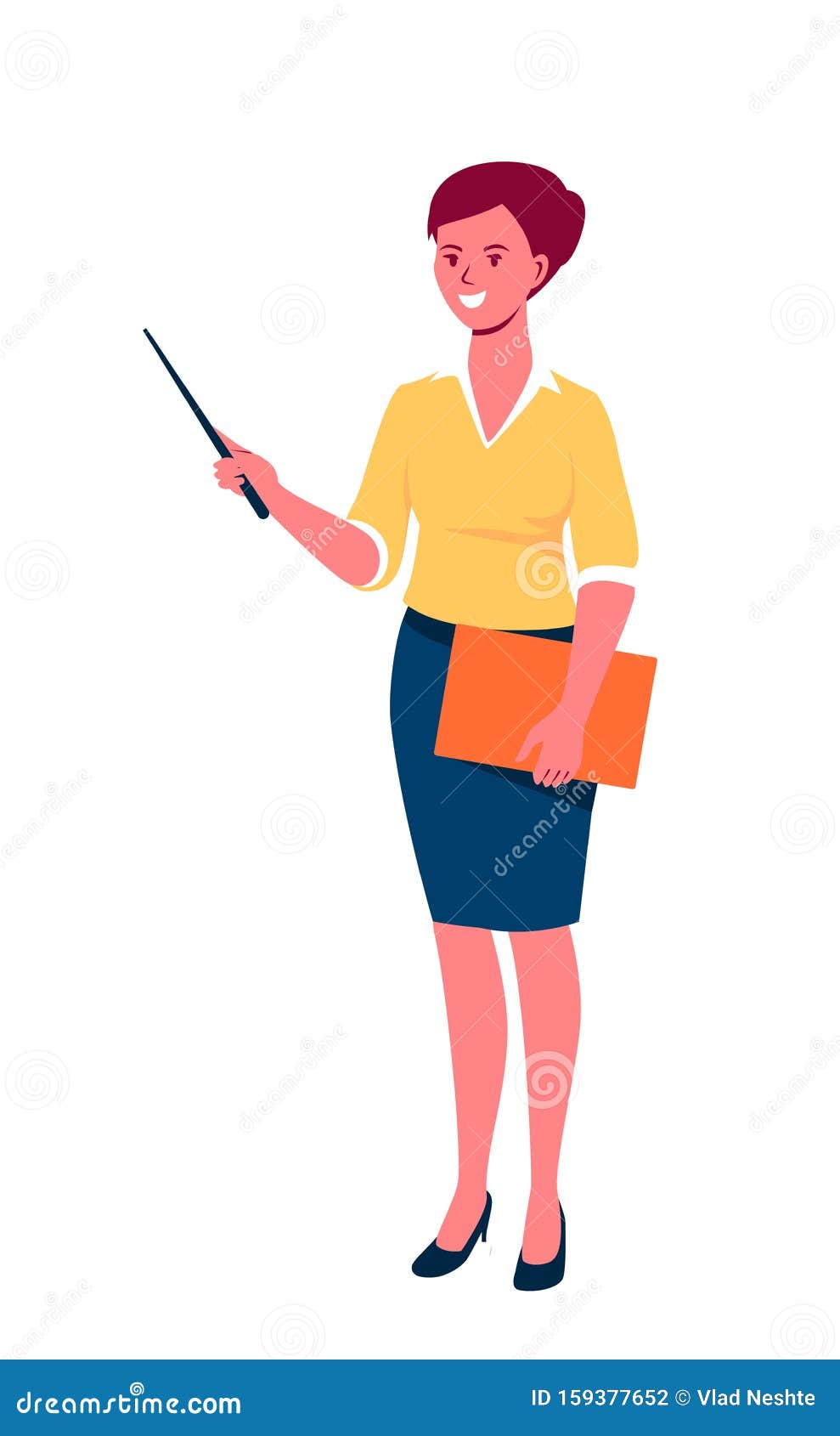 Female Brown Hair Teacher Vector Illustration Smiling Teacher With