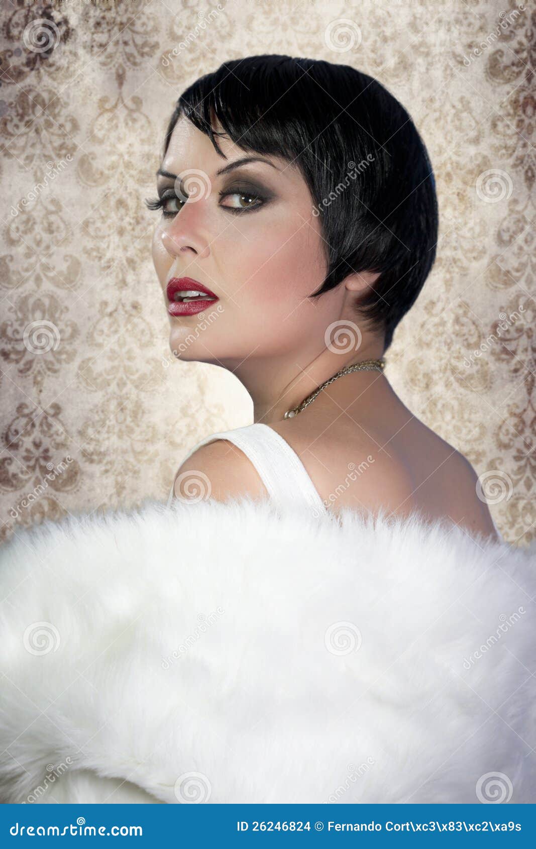 Female Brunette Flapper Wearing Pearls Stock Photo - Image of hairstyle ...