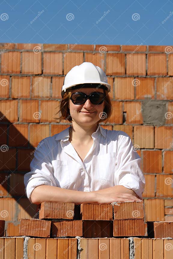 Female builder stock image. Image of brick, plan, housing - 5587241