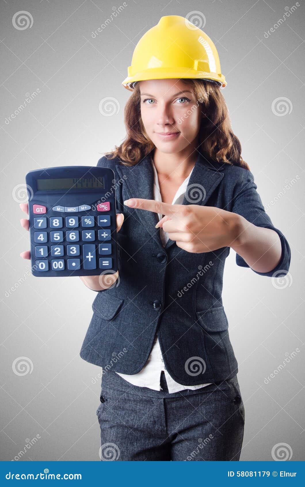 Female Builder with Calculator on White Stock Image - Image of ...