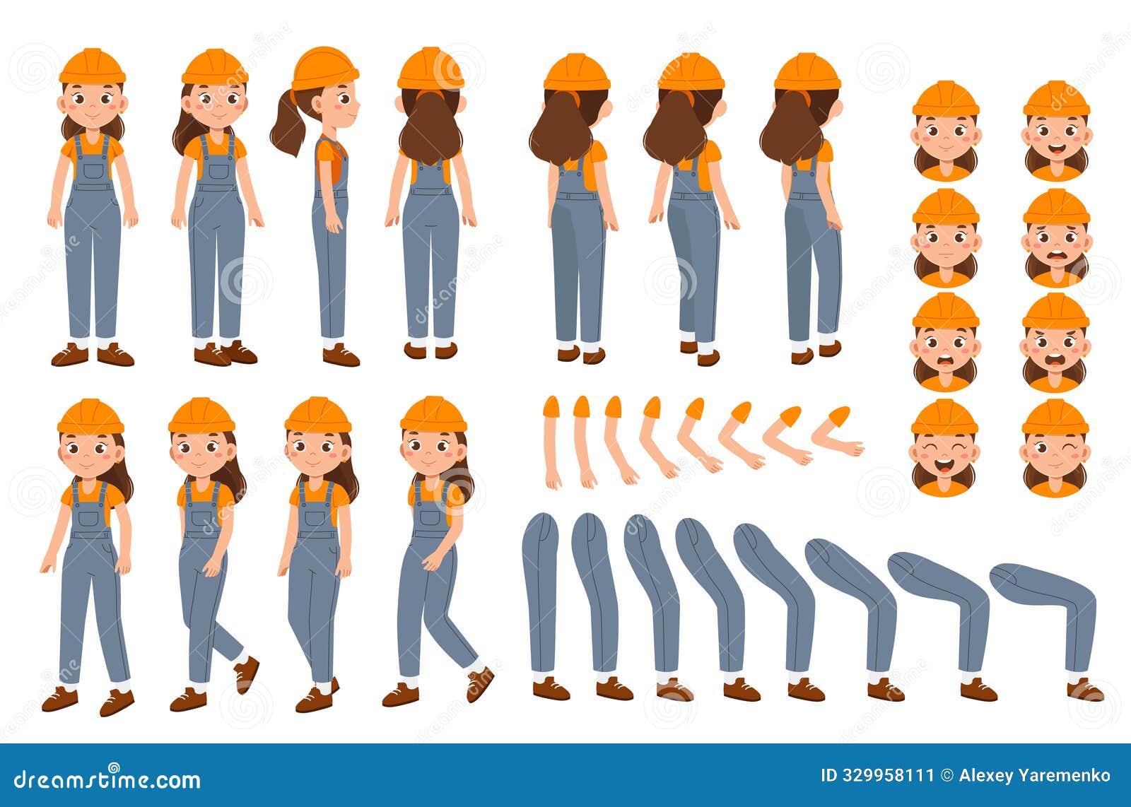 Female Builder Constructor. Happy Woman in Hardhat. Pack of Legs, Hands ...