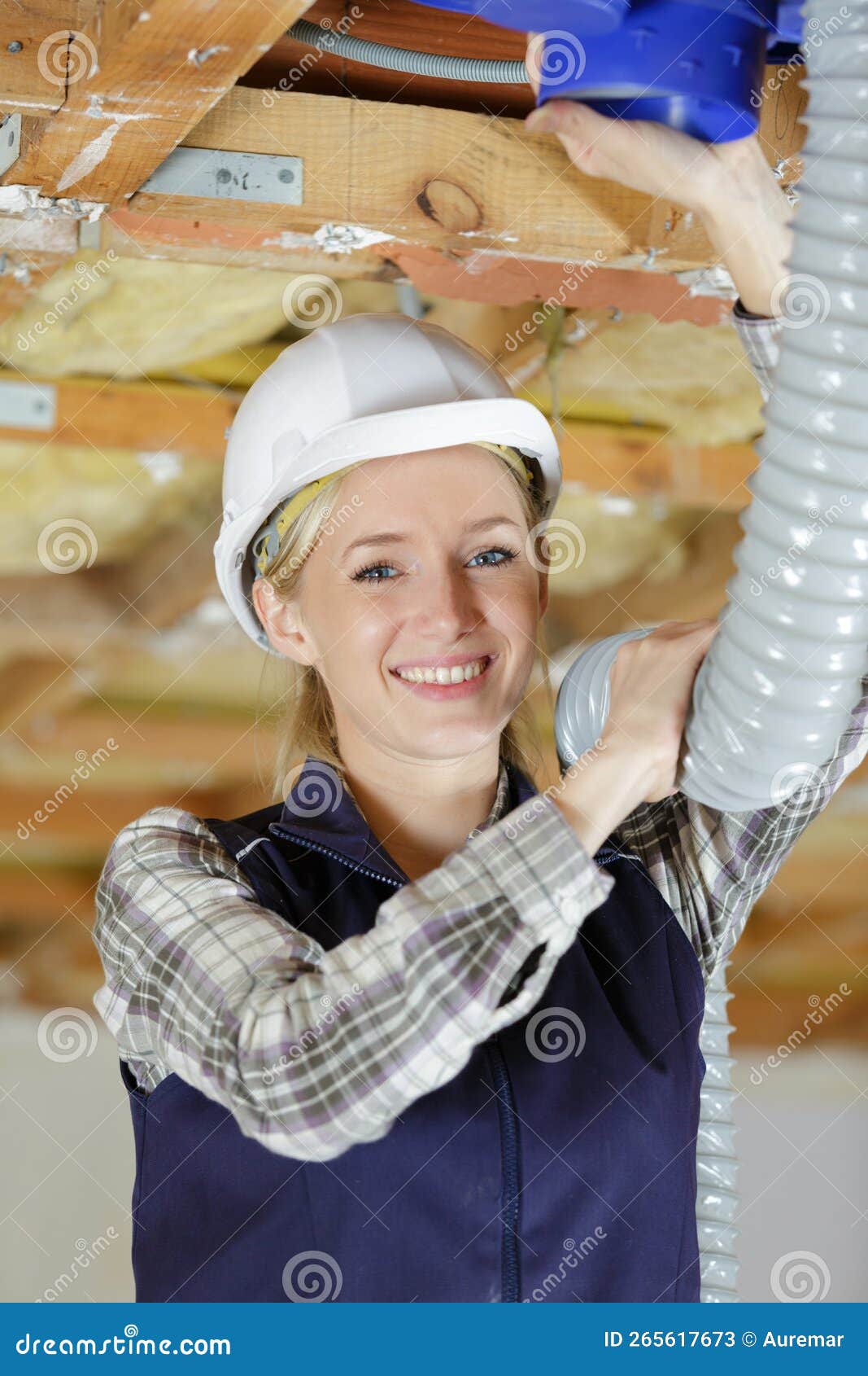 Female Builder Installing Air Conditioning Unit Stock Image - Image of ...