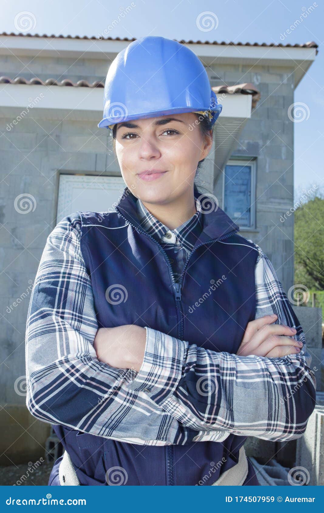 Female Builder Outside New Build Property Stock Image - Image of gilet ...
