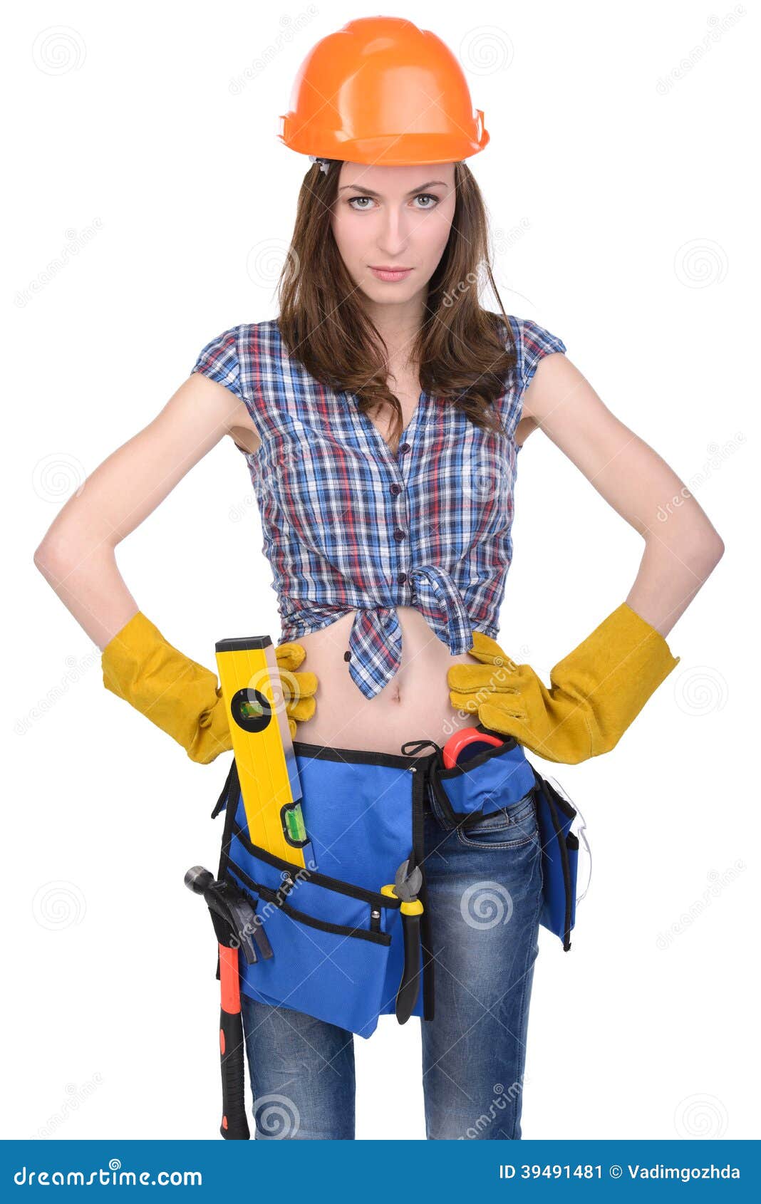 Female builder stock image. Image of construction, background - 39491481