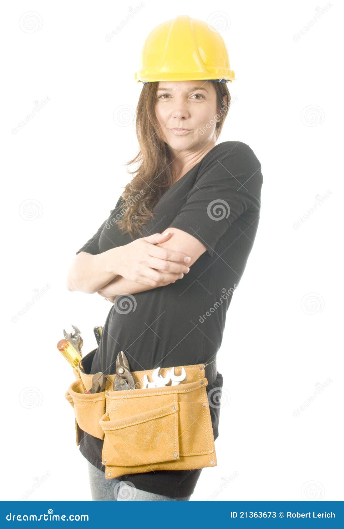 Female Builder Tool Belt Hard Hat Helm Stock Image - Image of tools ...