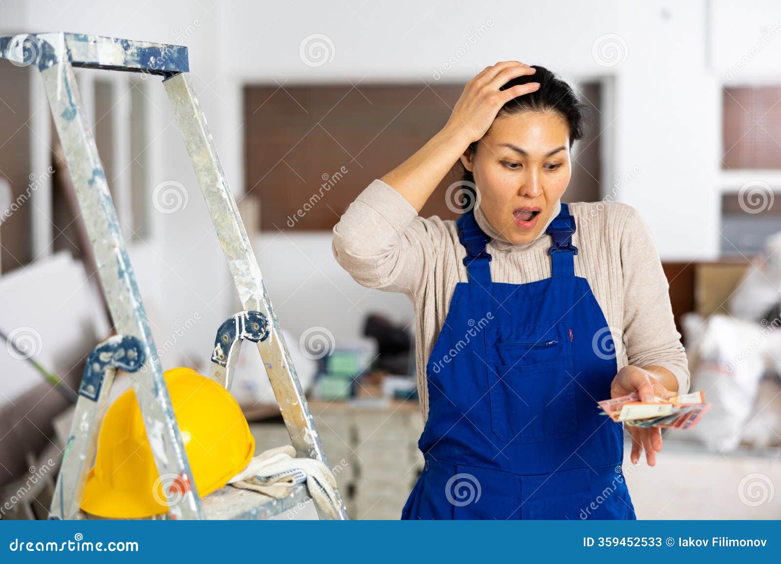 Female Builder is Unhappy with the Money Received for Work Done Stock ...