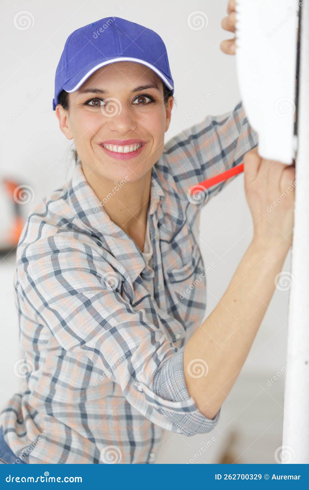 Female Builder Working on Wall Stock Image - Image of homeimprovement ...
