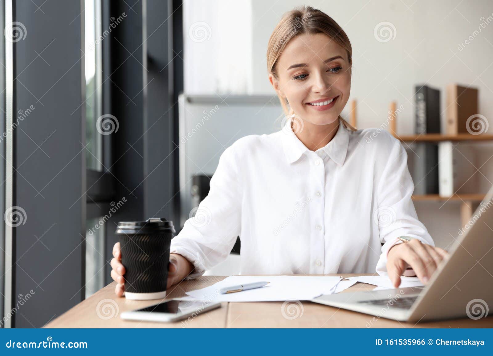 Female Business Trainer Working with Laptop Stock Photo - Image of ...