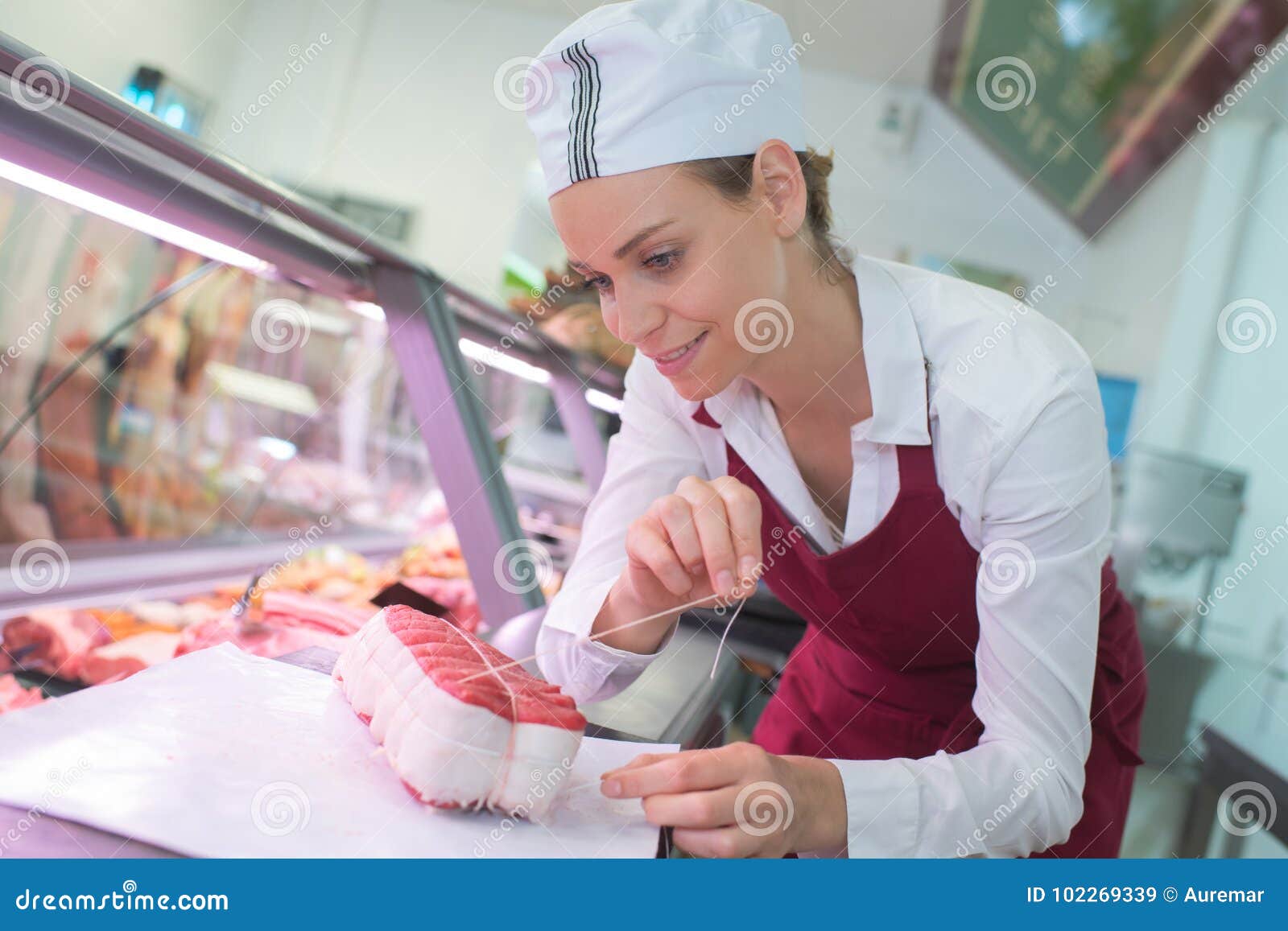 Female Butcher in Supermarket Stock Image - Image of caucasian, clerk ...