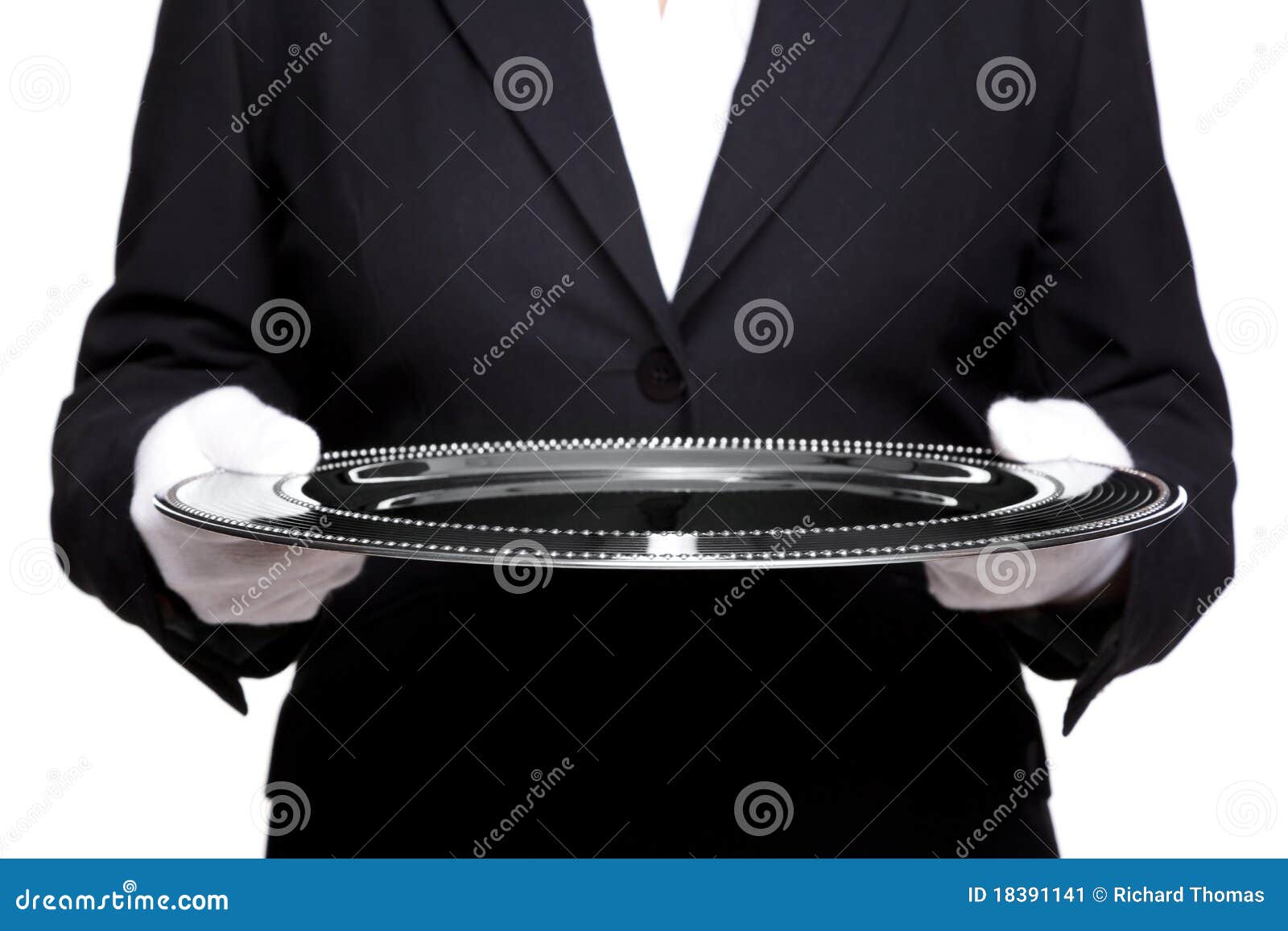 Female Butler Holding a Silver Tray Isolated Stock Image - Image of ...