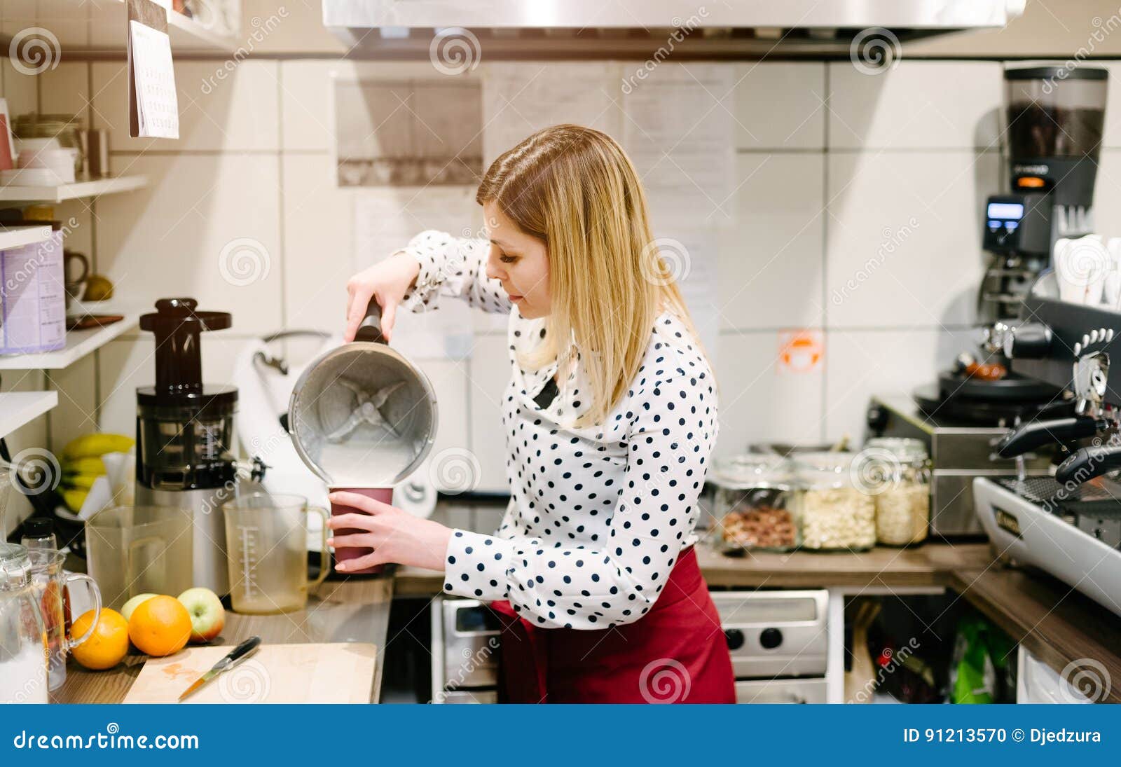 Female Cafe Worker Doing a Milk Cocktail Stock Photo - Image of uniform ...
