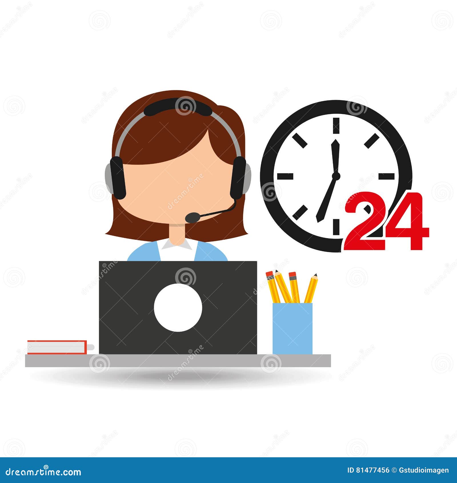 Female Call Center 24 Clock Service Laptop Office Stock Vector ...