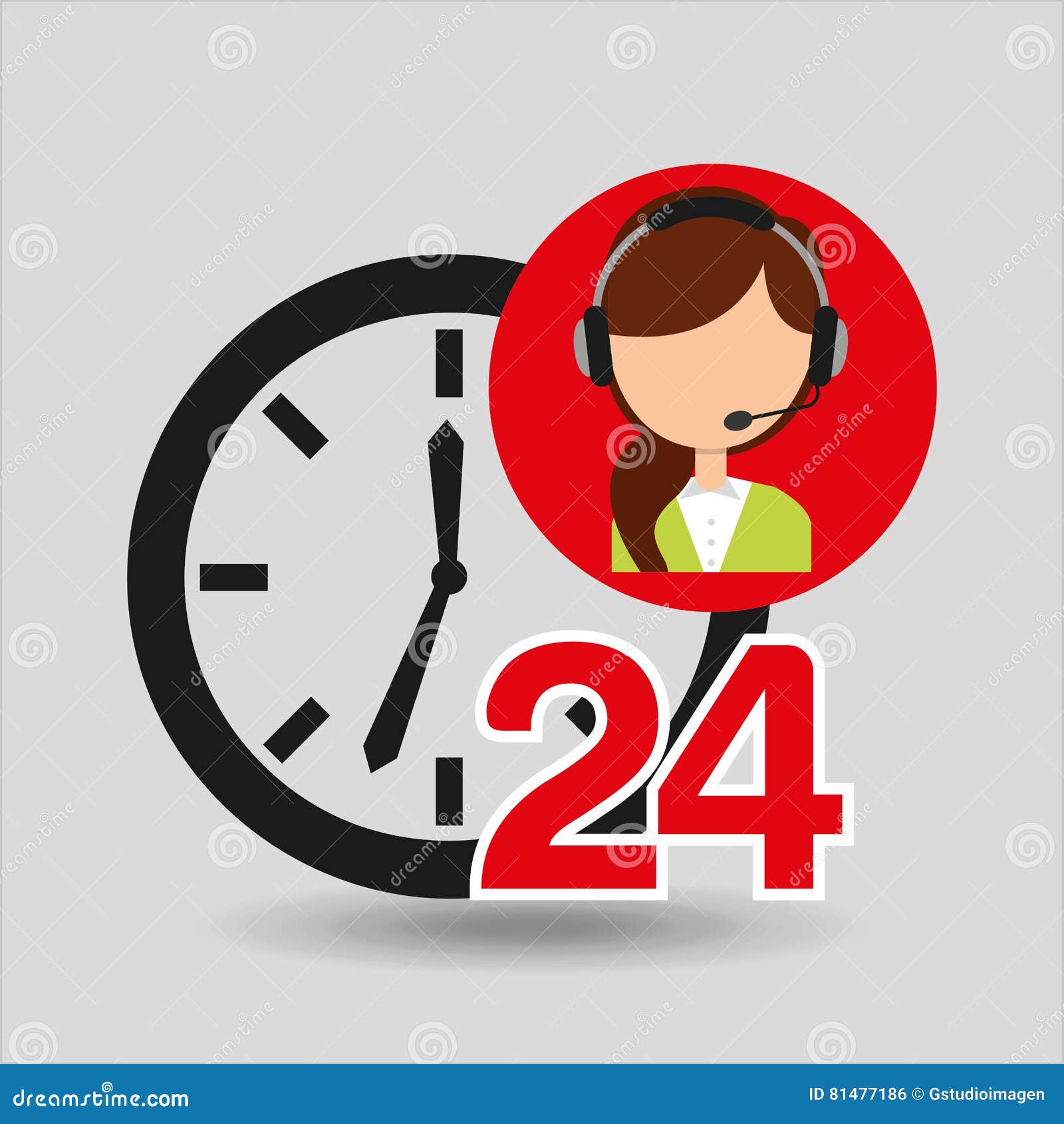 Female Call Center 24 Clock Support Stock Vector - Illustration of ...