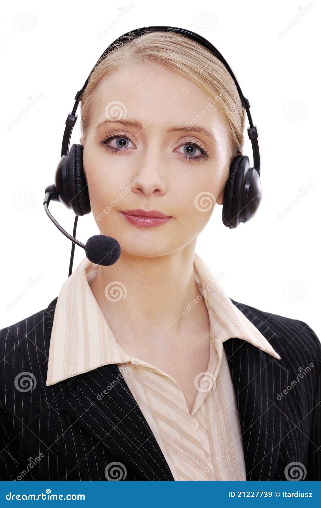 Female Call Center Employee with Headset Stock Image - Image of headset ...