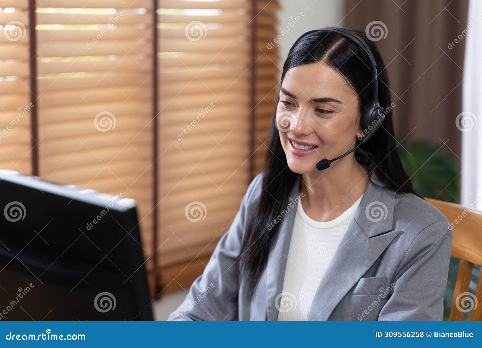 Female Call Center Operator or Customer Service Helpdesk Staff. Blithe Stock Photo - Image of ...