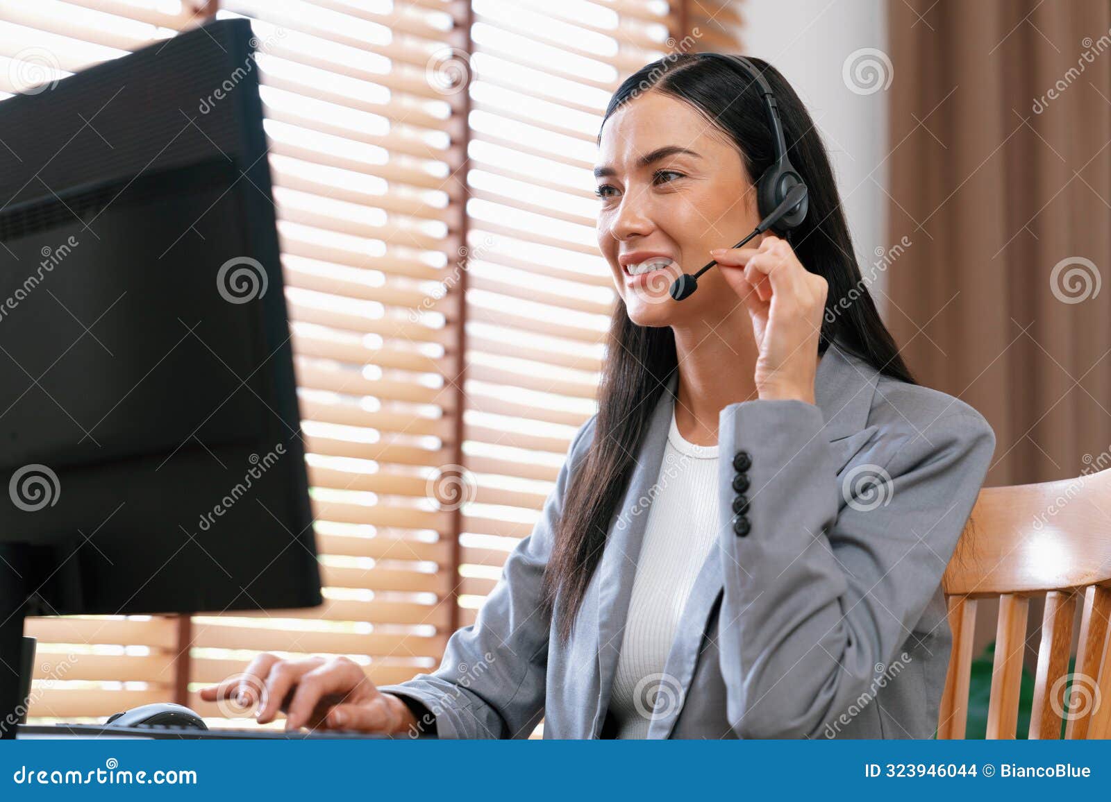 Female Call Center Operator or Customer Service Helpdesk Staff. Blithe Stock Photo - Image of ...