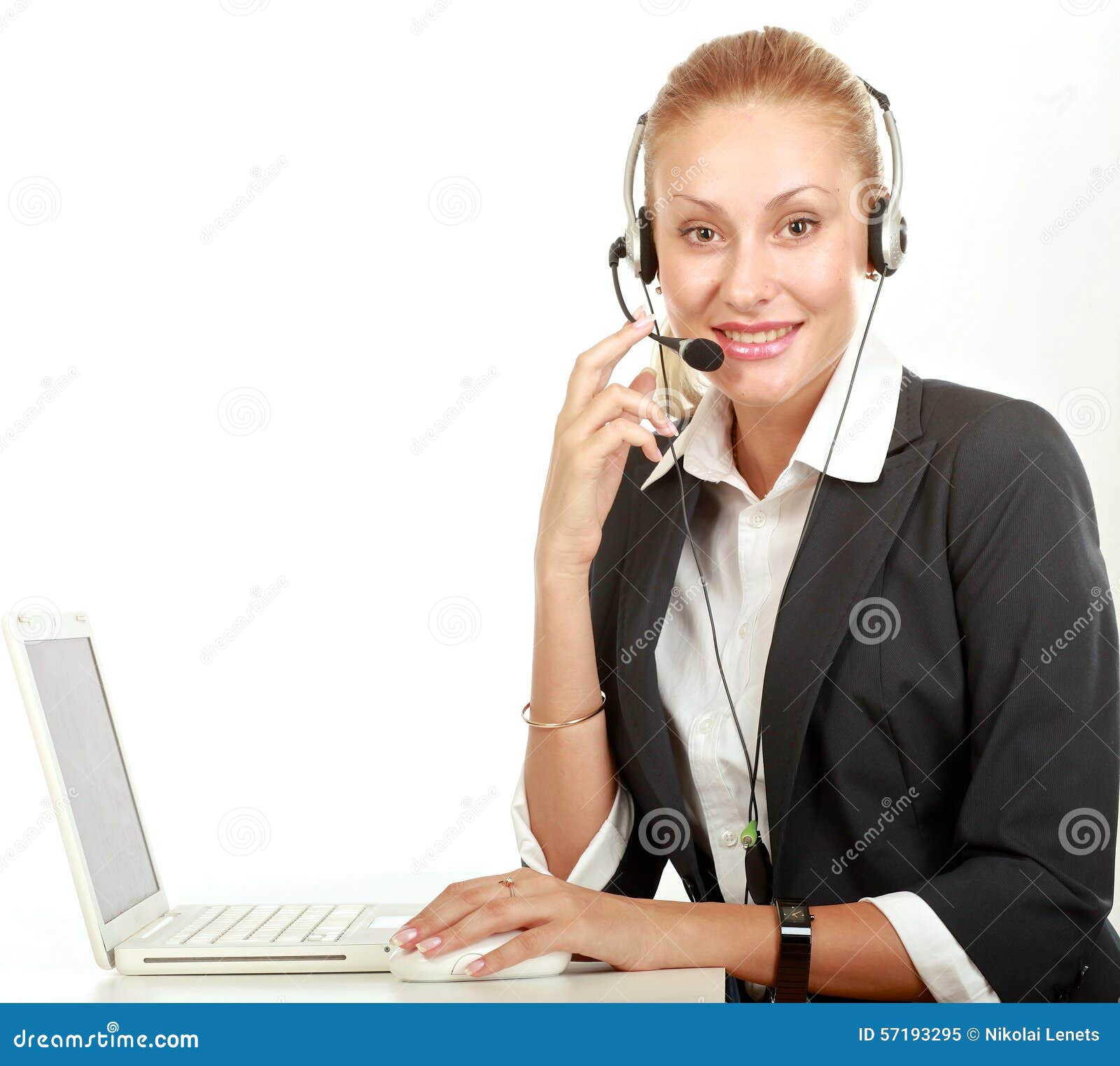 Female Call Center Operator with Headphone Stock Image - Image of ...