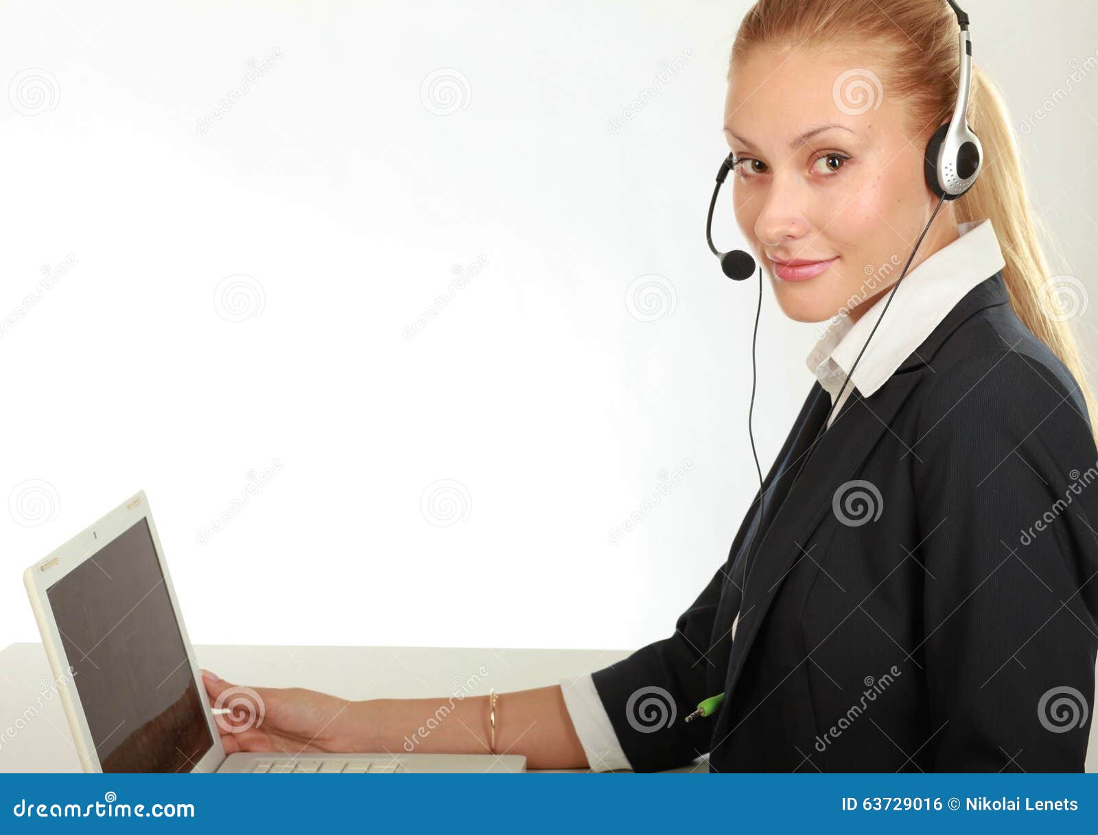 Female Call Center Operator with Headphone Stock Photo - Image of ...