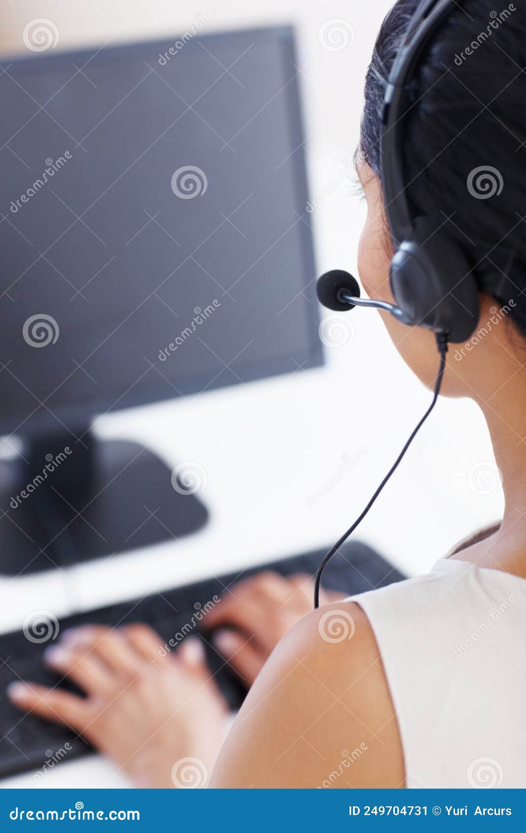 Female Call Center Representative Working. Female Call Center ...