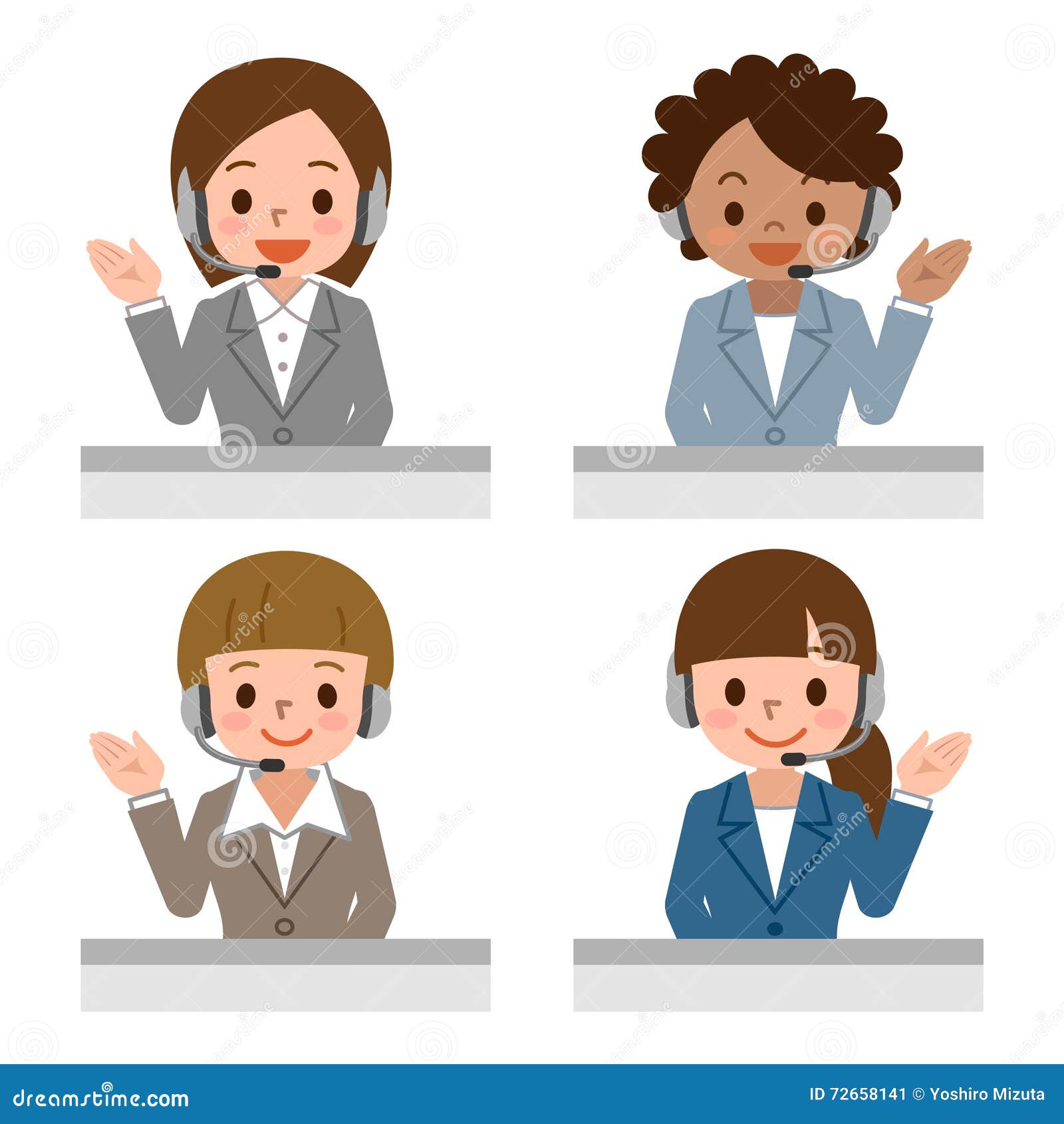 Female Call Centre Operator with Headset Stock Vector - Illustration of ...