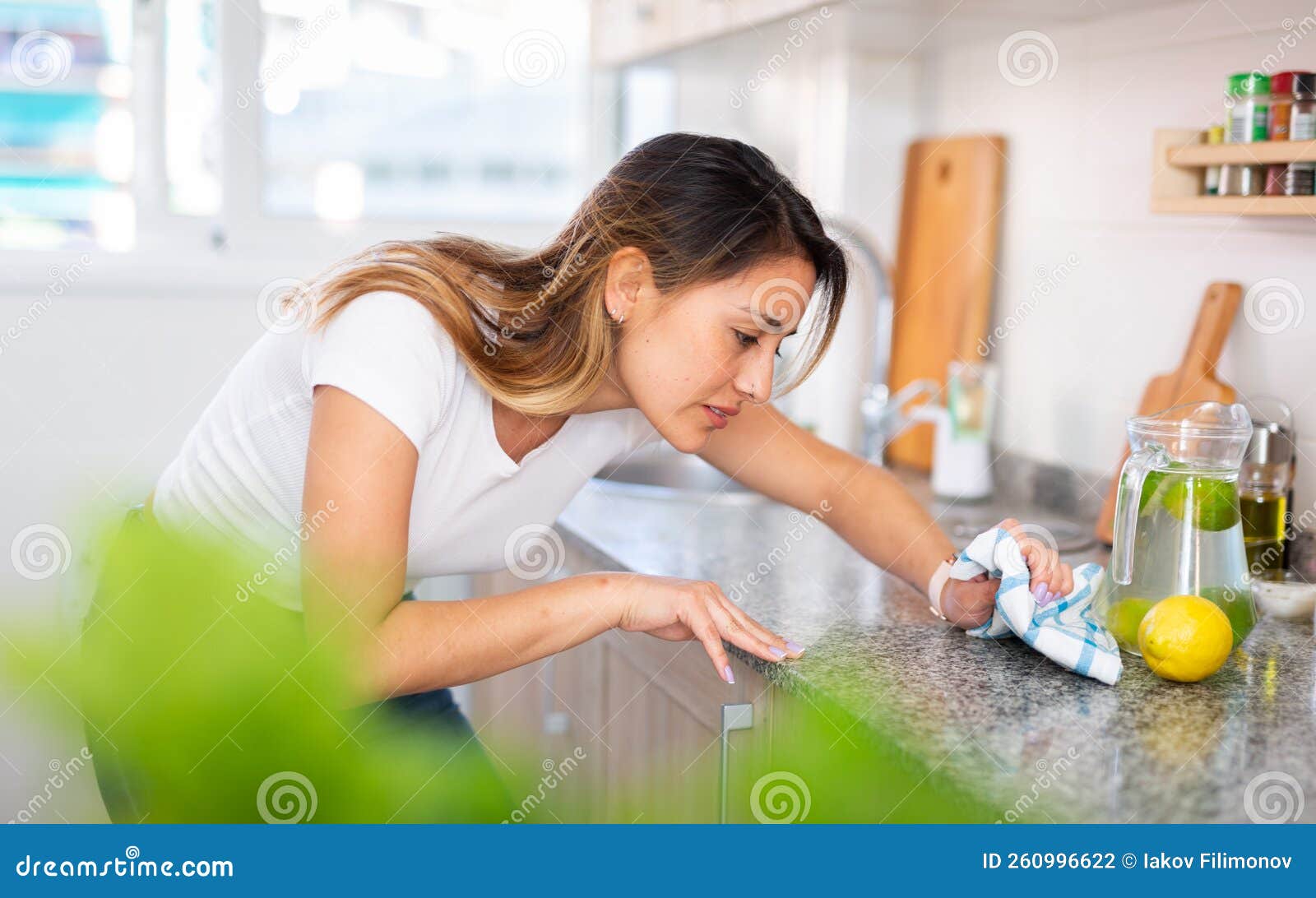 Female is Caring about Clean of Kitchen Stock Photo - Image of flat ...