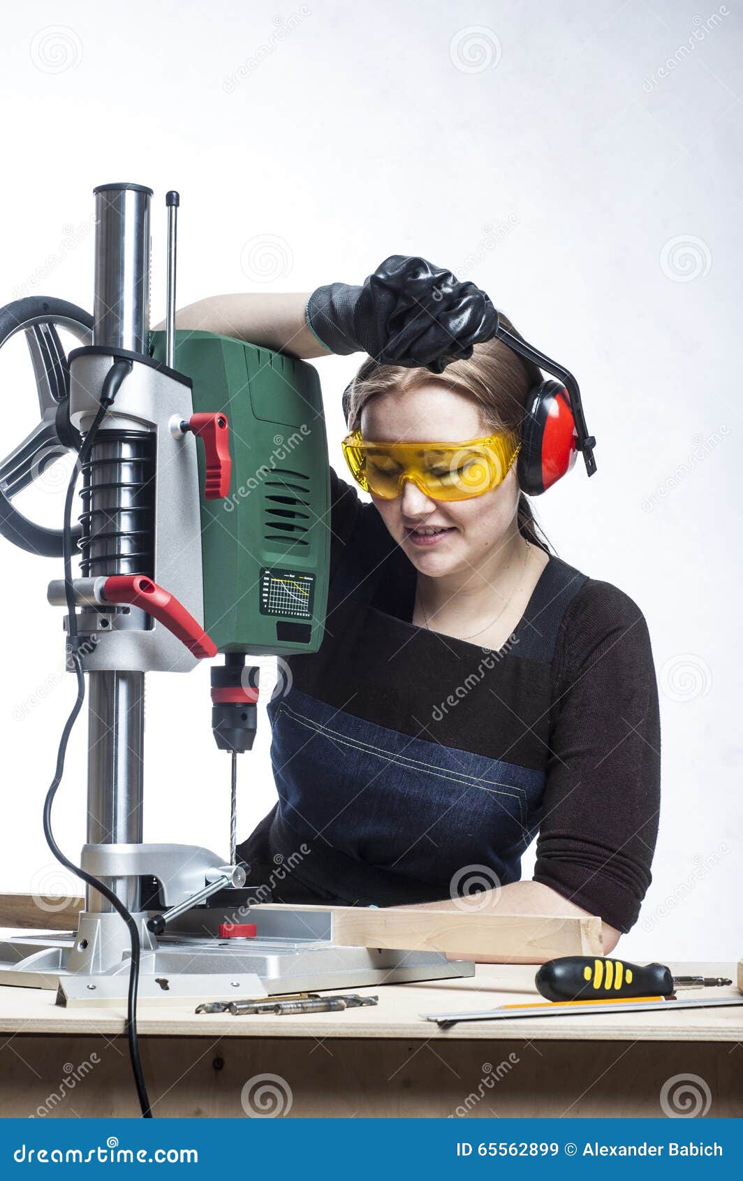 Female Carpenter and Drilling Machine. Stock Image - Image of industry ...