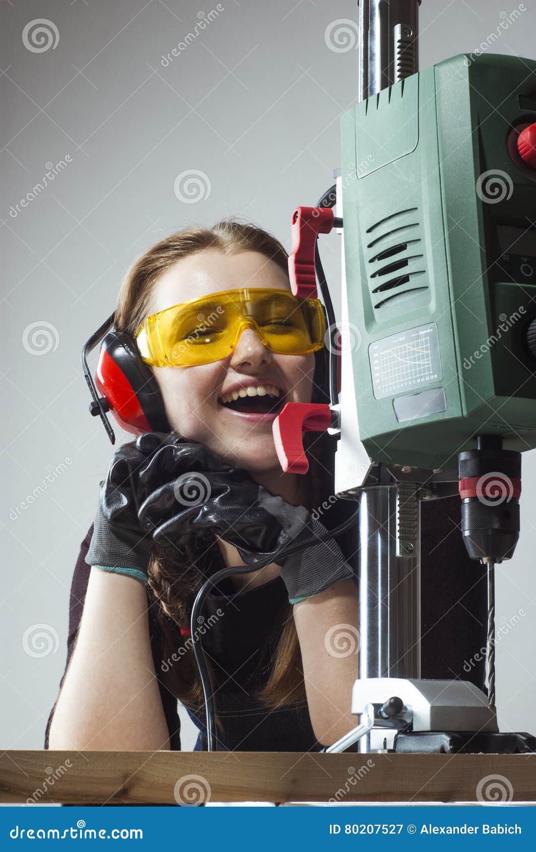 Female Carpenter and Drilling Machine. Stock Image - Image of equipment ...