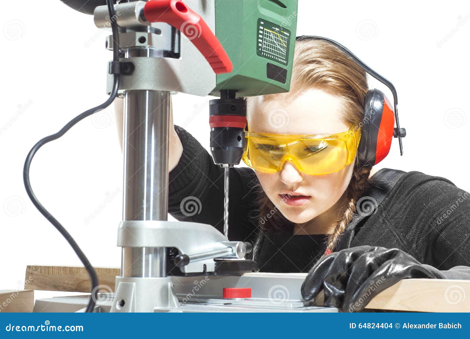 Female Carpenter and Drilling Machine. Stock Photo - Image of electric ...