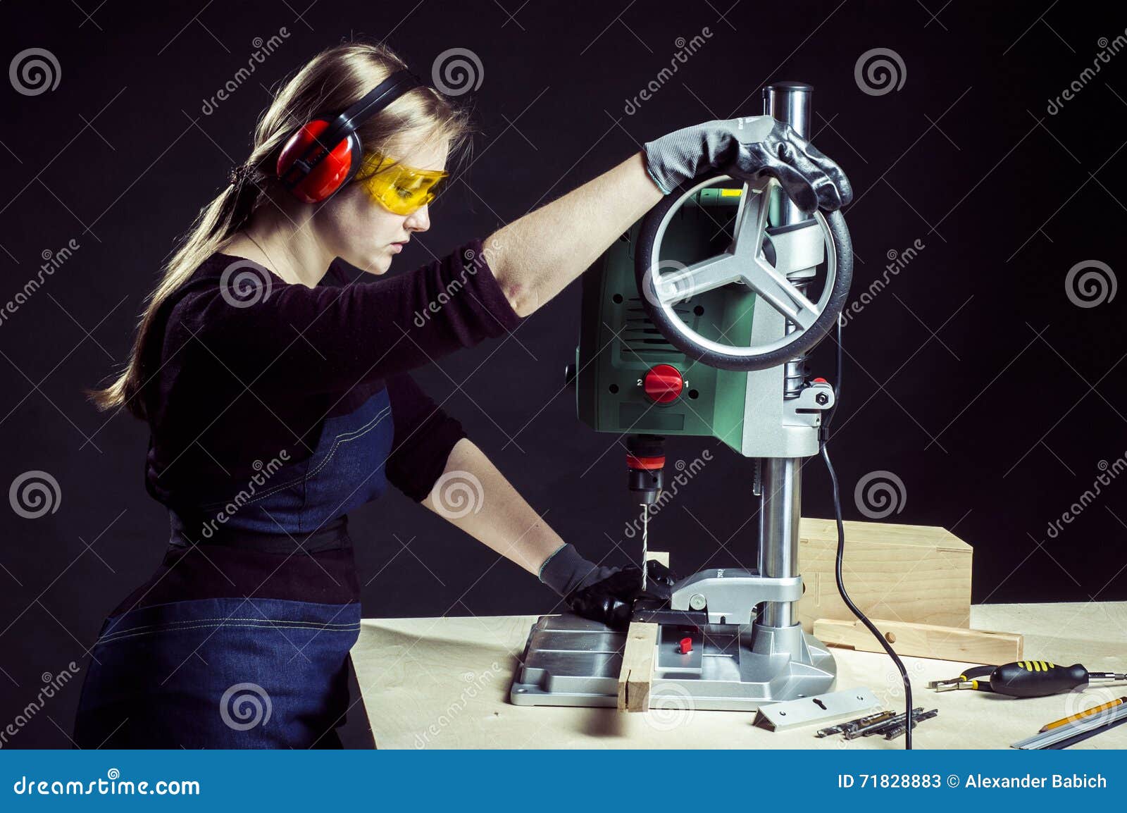 Female Carpenter and Drilling Machine. Stock Image - Image of beautiful ...