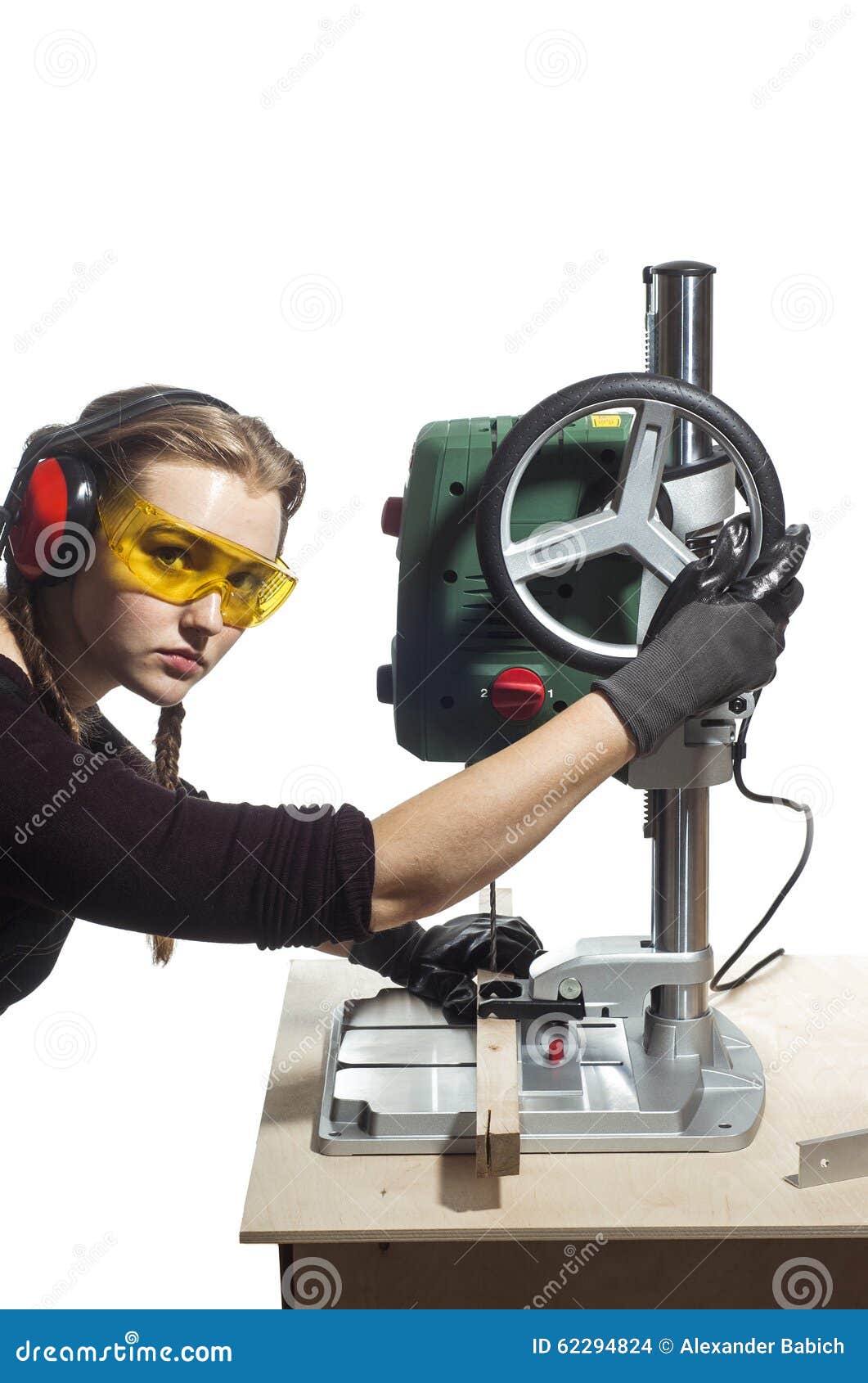 Female Carpenter and Drilling Machine. Stock Photo - Image of ...
