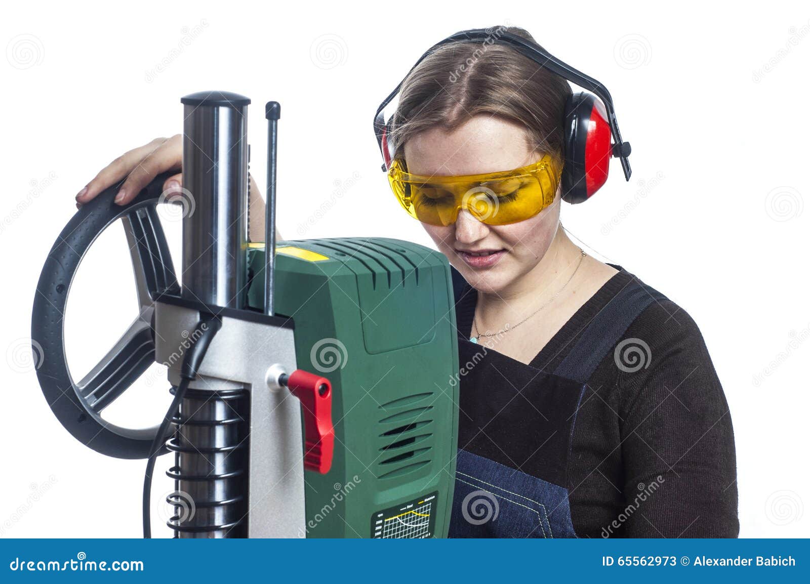 Female Carpenter And Drilling Machine. Stock Image - Image of person ...