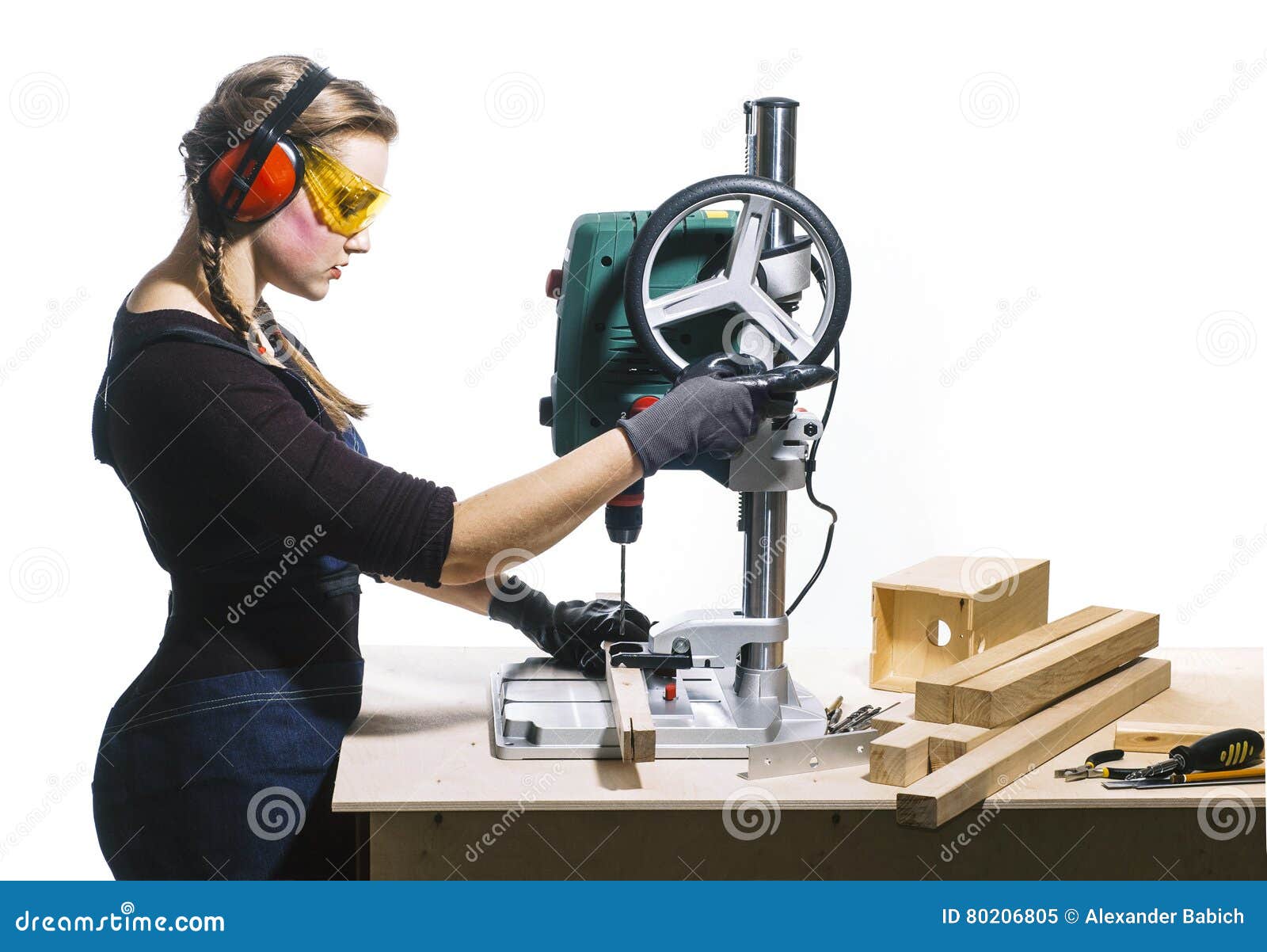 Female Carpenter And Drilling Machine. Royalty-Free Stock Photography ...
